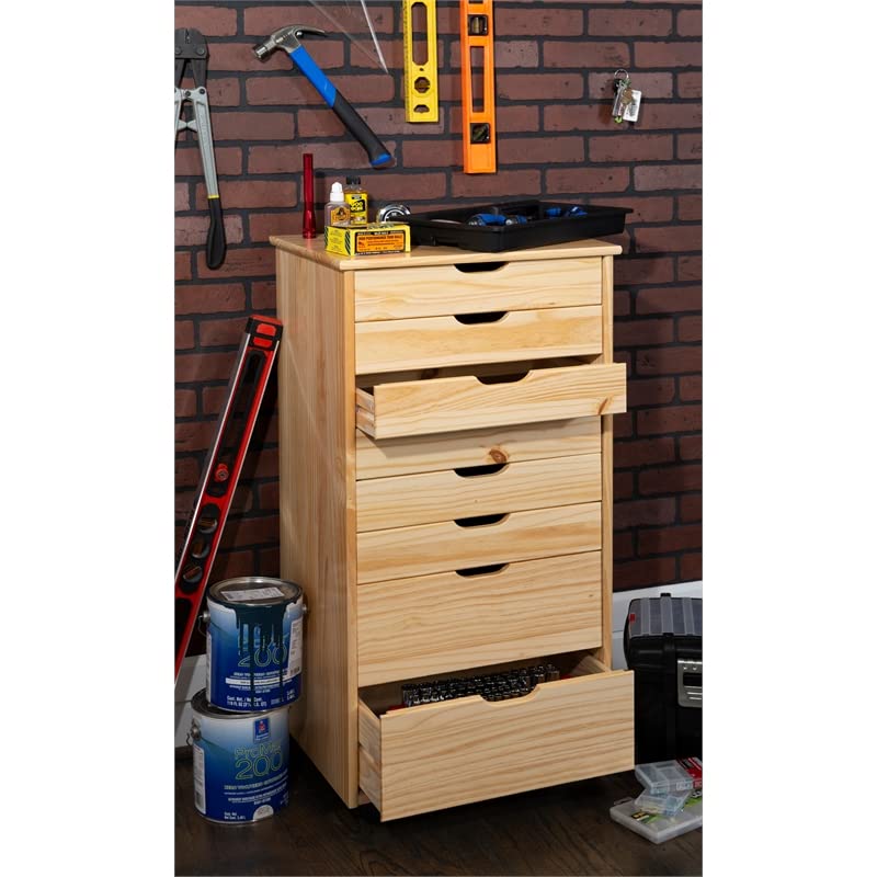 Riverbay Furniture 8-Drawer Transitional Wood Storage Cart w/Casters in Natural