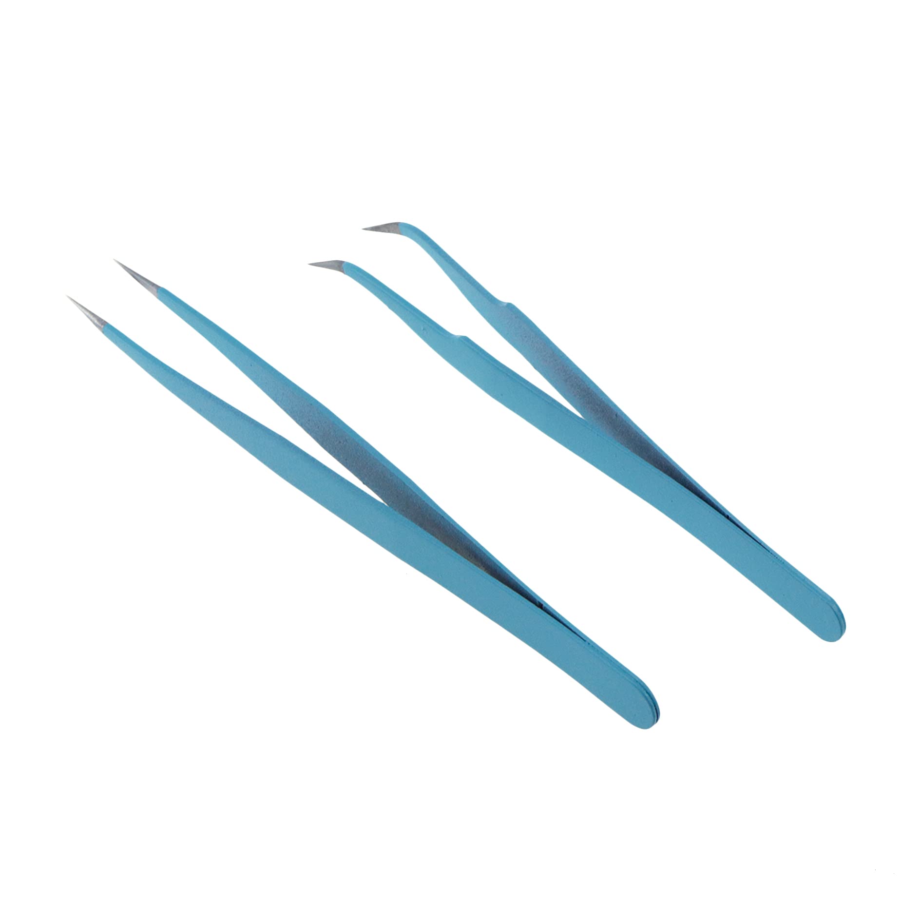 Wealrit 2 pcs Light Blue Tweezers Kit,Stainless Steel Sharp Tweezers,Pointed Tweezers with Sharp Precision Needle,Precision Pluckers for Eyebrows Facial Hair Chin Hair(Straight and Bent Tip)