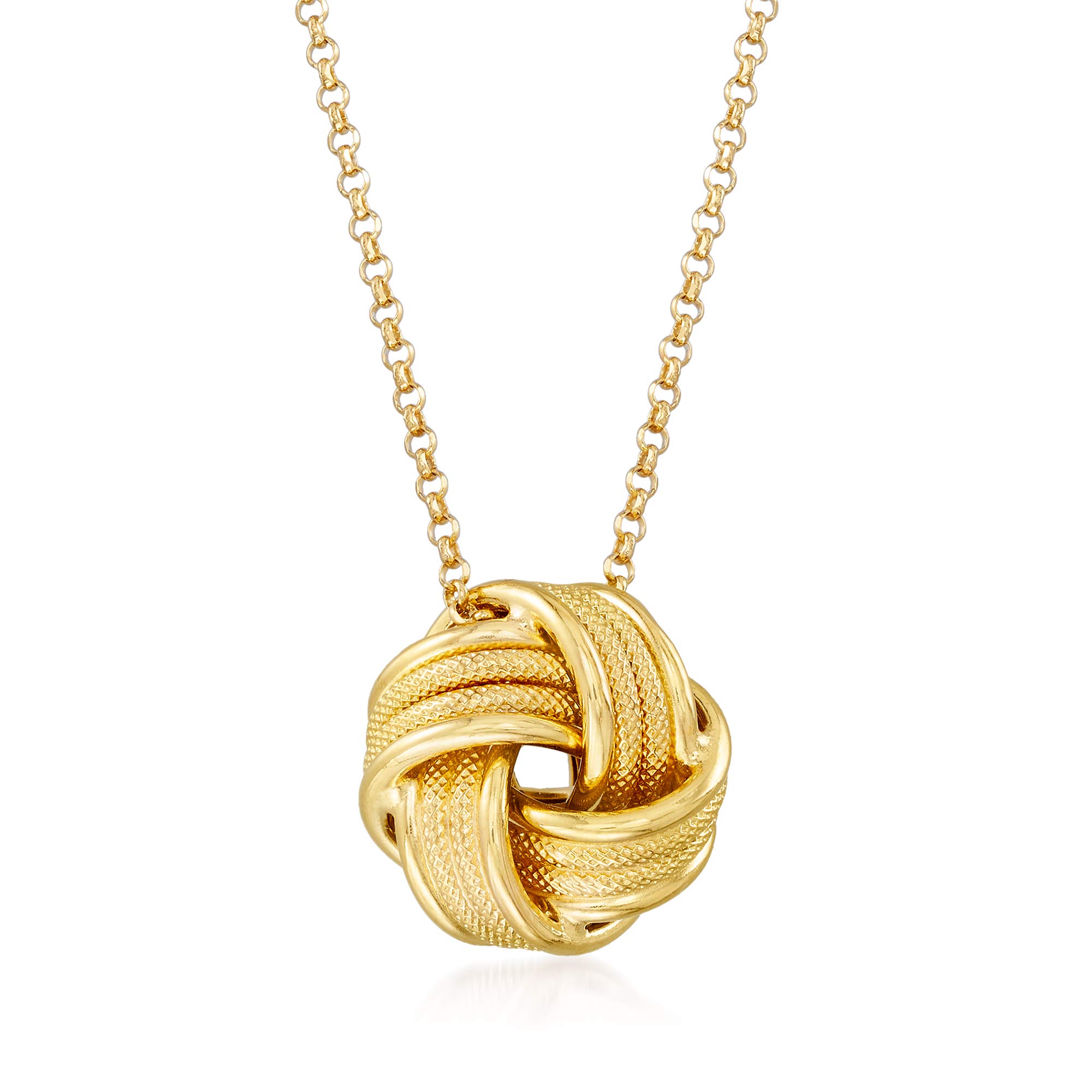 Ross-Simons Italian 18kt Gold Over Sterling Love Knot Pendant Necklace. 18 inches