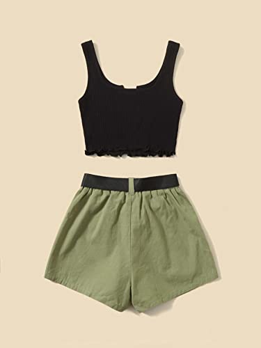 SHENHE Girl's 2 Piece Outfits Summer Clothes Sets Crop Tank Top and Shorts Set Green 12Y