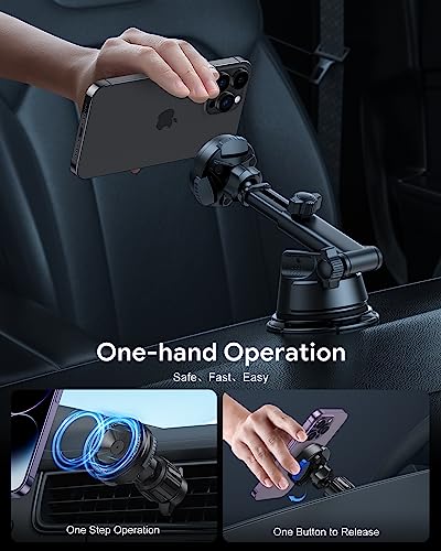 OMOTON for MagSafe Car Mount, O-Mag DriveSafe Magnetic Phone Holder for Car, Cell Phone Mount for Dashboard Windshield Vent, Fit for iPhone 15 14 13 12 Series Magsafe Cases