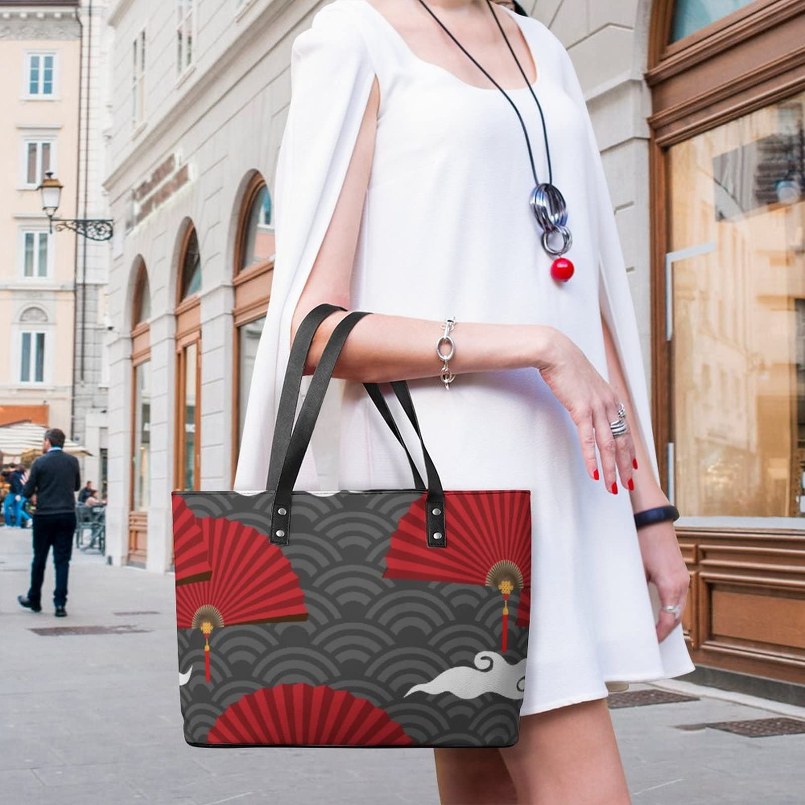 Womens Handbag Fans And Clouds Leather Tote Bag Top Handle Satchel Bags For Lady