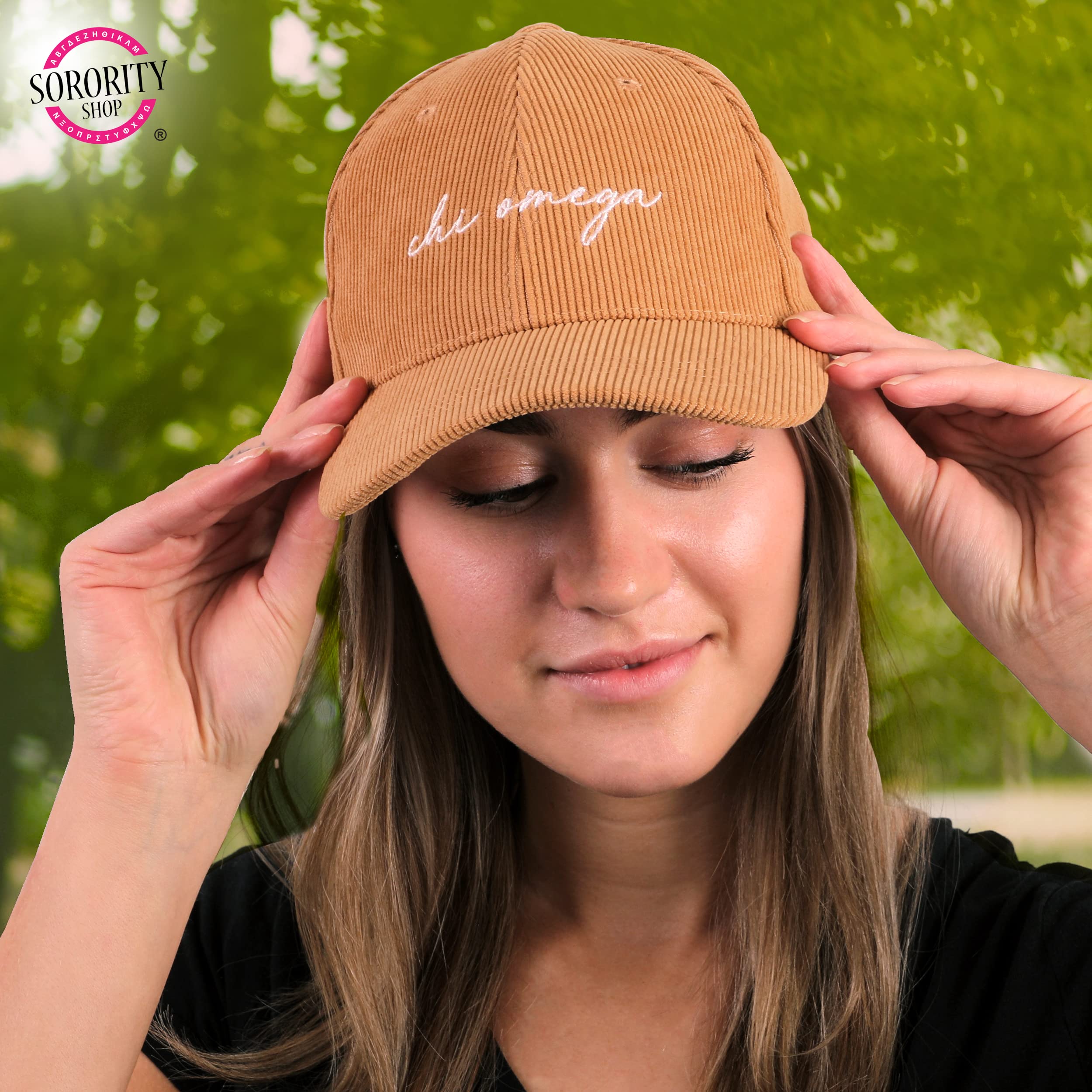 Sorority Shop Delta Gamma Baseball Cap - Embroidered Logo, Soft Corduroy Pink
