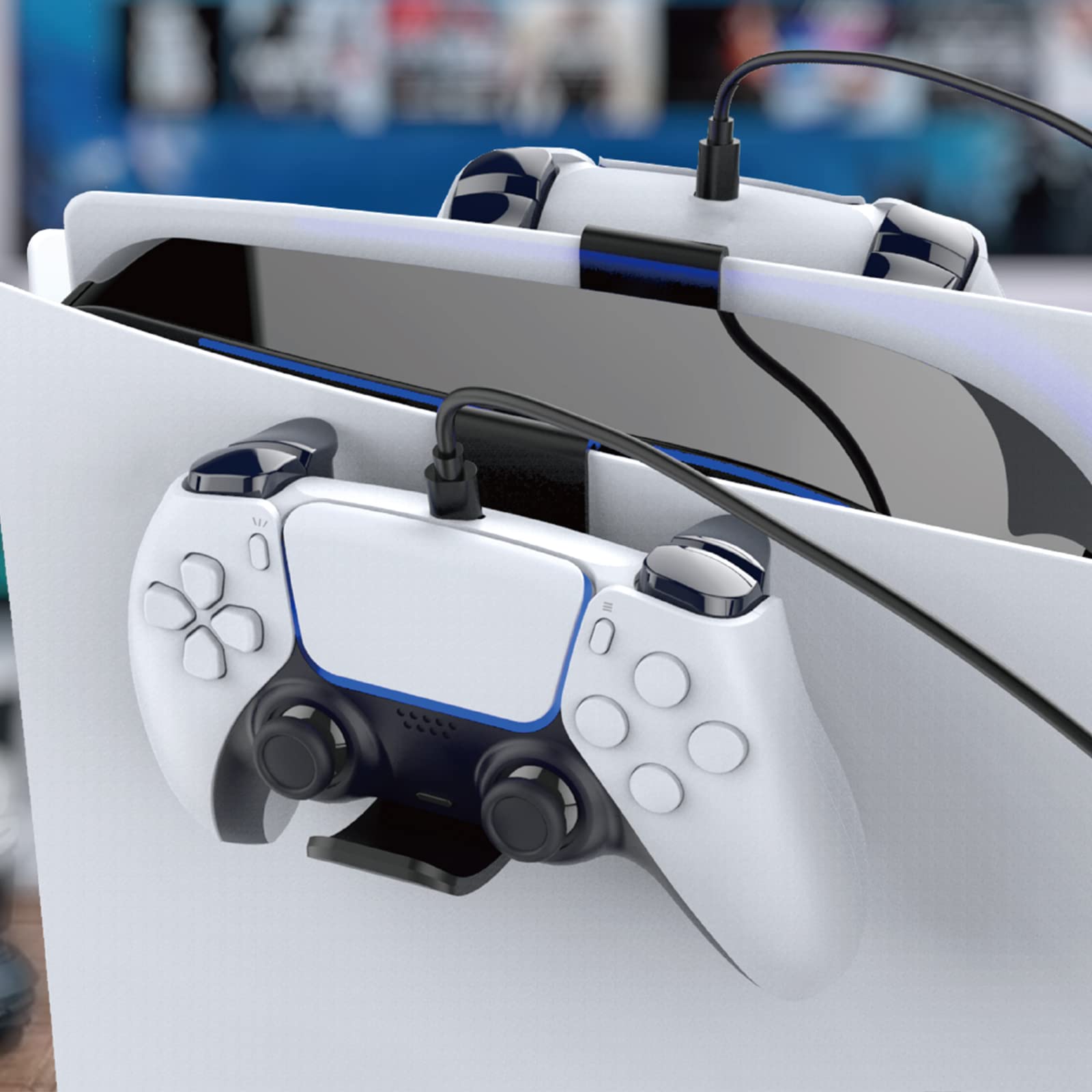 YUANHOT Controller Charging Cable and Mount for PS5/PSVR2,2-in-1 Charger Cord Kit Games Storage Charger Controller Accessories for PS5/ PSVR2