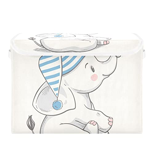 RunningBear Baby Elephant Large Storage Bins with Lid Collapsible Storage Bin Closet Organizers Cloth Baskets Containers for Clothes Towels Magazine