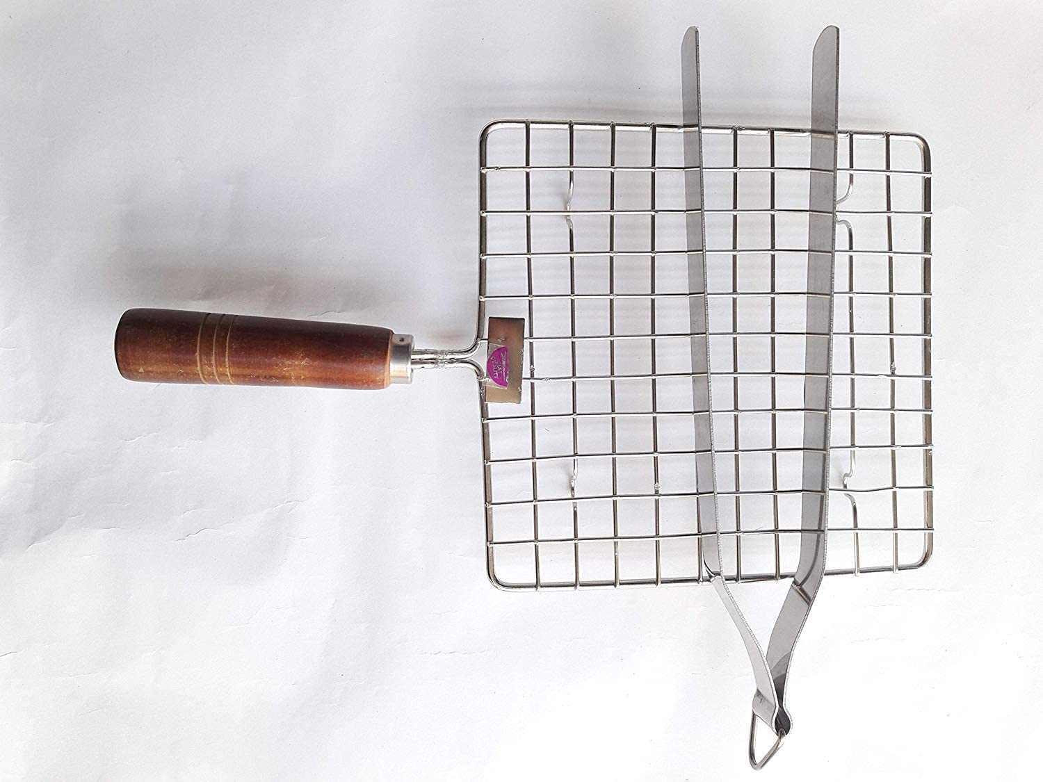Tuelip Stainless Steel Wire Roaster & Tong, Papad Jali, Wooden Handle Roasting pan