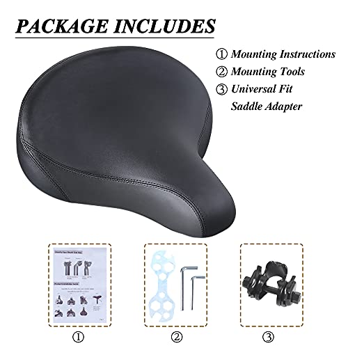 Rounexes Bike Seat Oversize Comfortable Bicycle Saddle, Extra Wide Replacement Universal Fit Outdoor Padded Memory Foam, Waterproof and Sweat Proof Bike Seat Cushion
