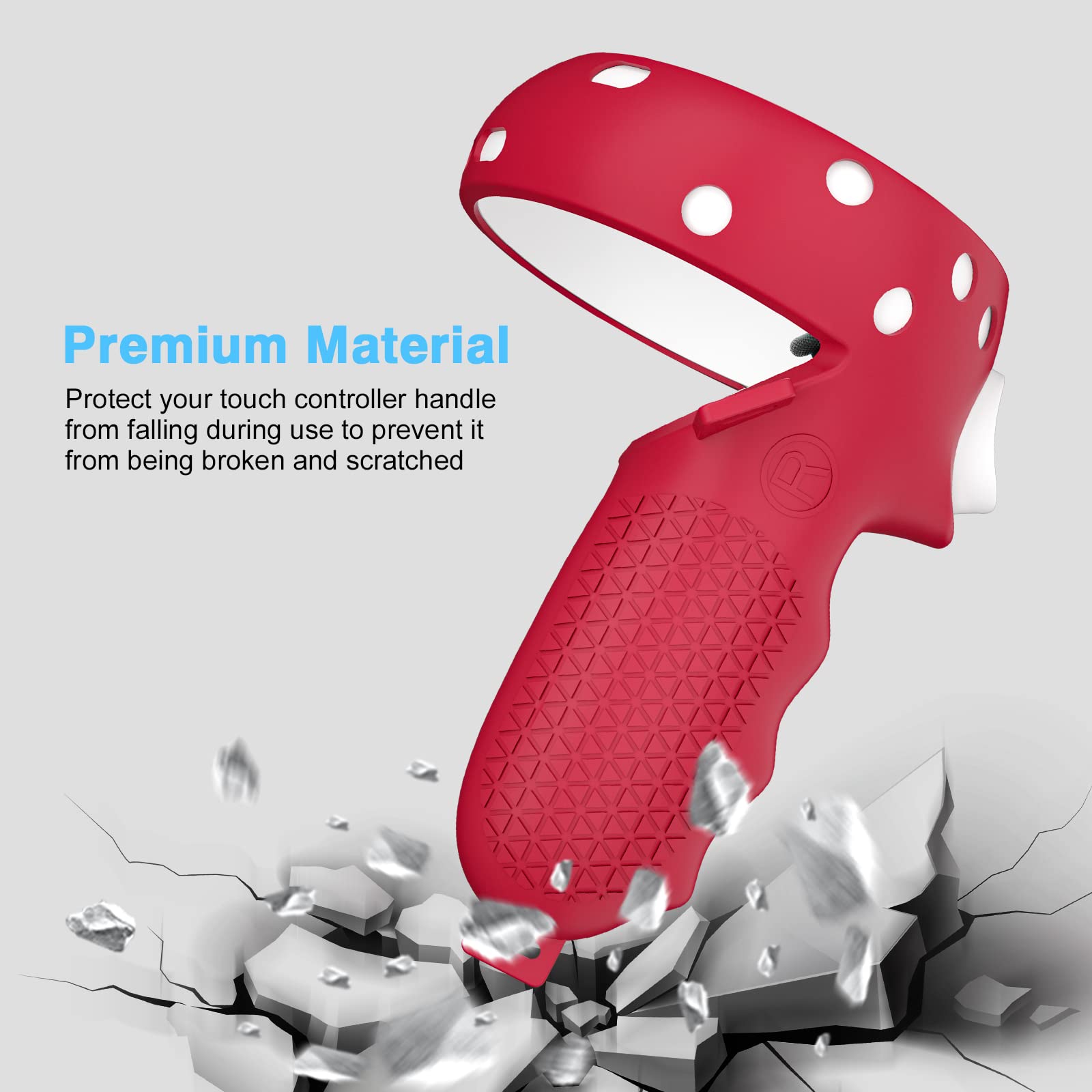 Touch Controller Grip Leather Cover for Oculus Quest 2, EWalos Double Protection Anti-Throw Silicone Handle Cover with PU Leather Knuckle Strap, DSLR Hand Strap Style Design(Red, 1 Pair)