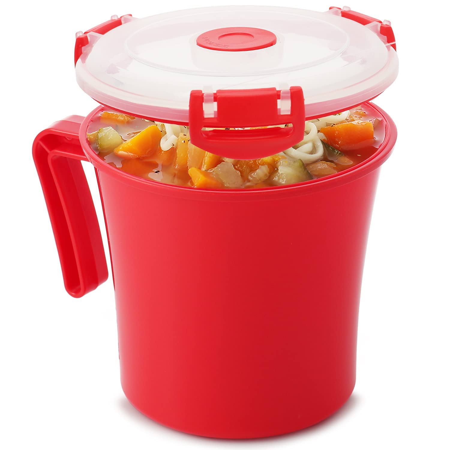 Tafura Microwave Soup Mug with Lid and Handle. [Pack of 2] Microwavable Oatmeal Cereal Cup with Cover. Christmas Mug with Lid. Soup Travel Container with Lid. Spillproof, 22 Ounces, BPA-free.
