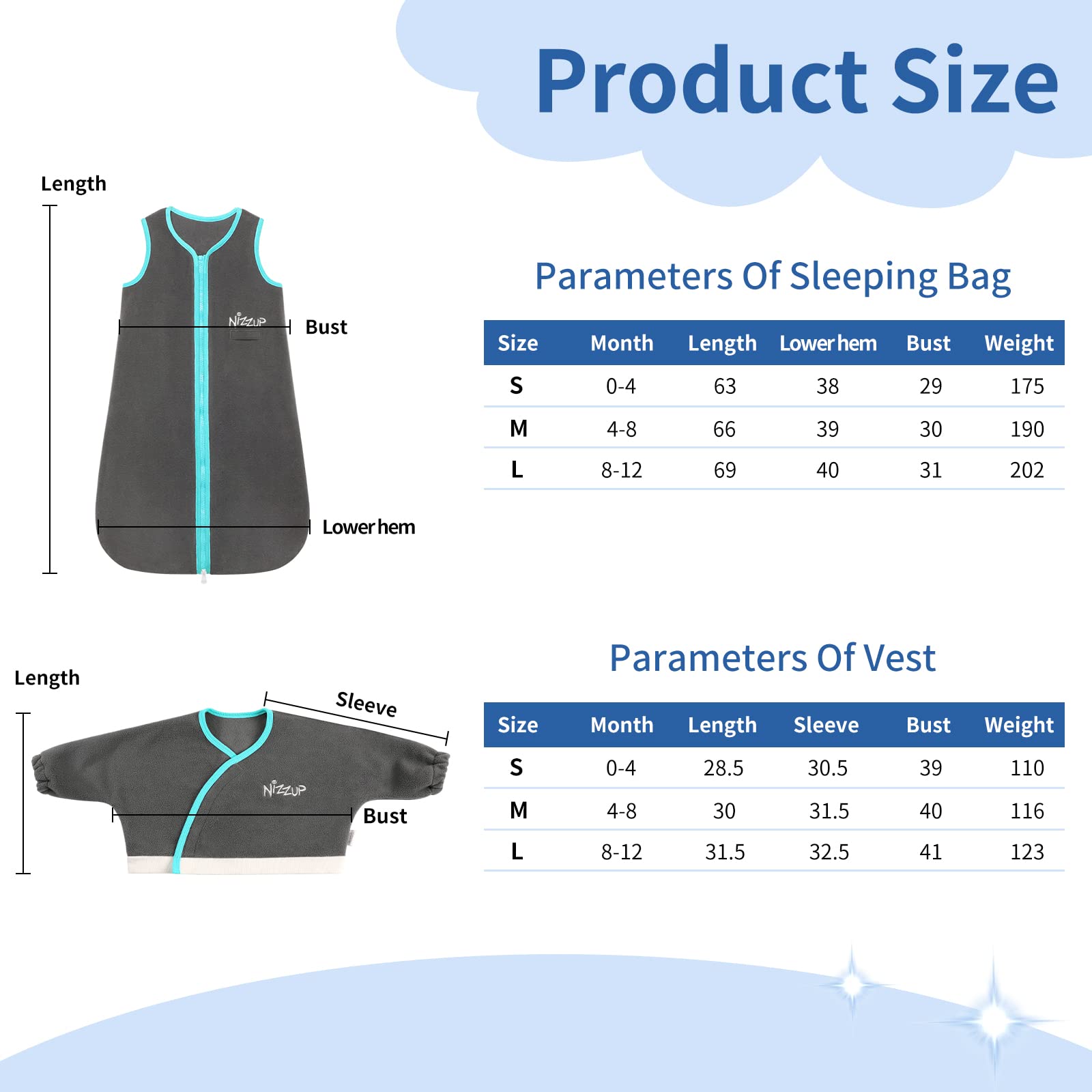 NIZZUP Unisex Baby Wearable Blanket, Baby Sleeping Bag for Toddler-Soft Warm Comfortable Design Single Belt for Pacifier Clips(Grey-L)