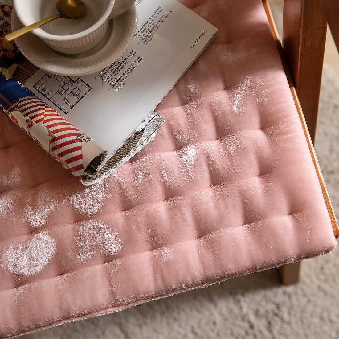 vctops Luxury Solid Color Chair Pad Velvet Soft Square Chair Cushion Tufted Indoor Seat Cushion Pillow Tatami (Pink,18"x18")