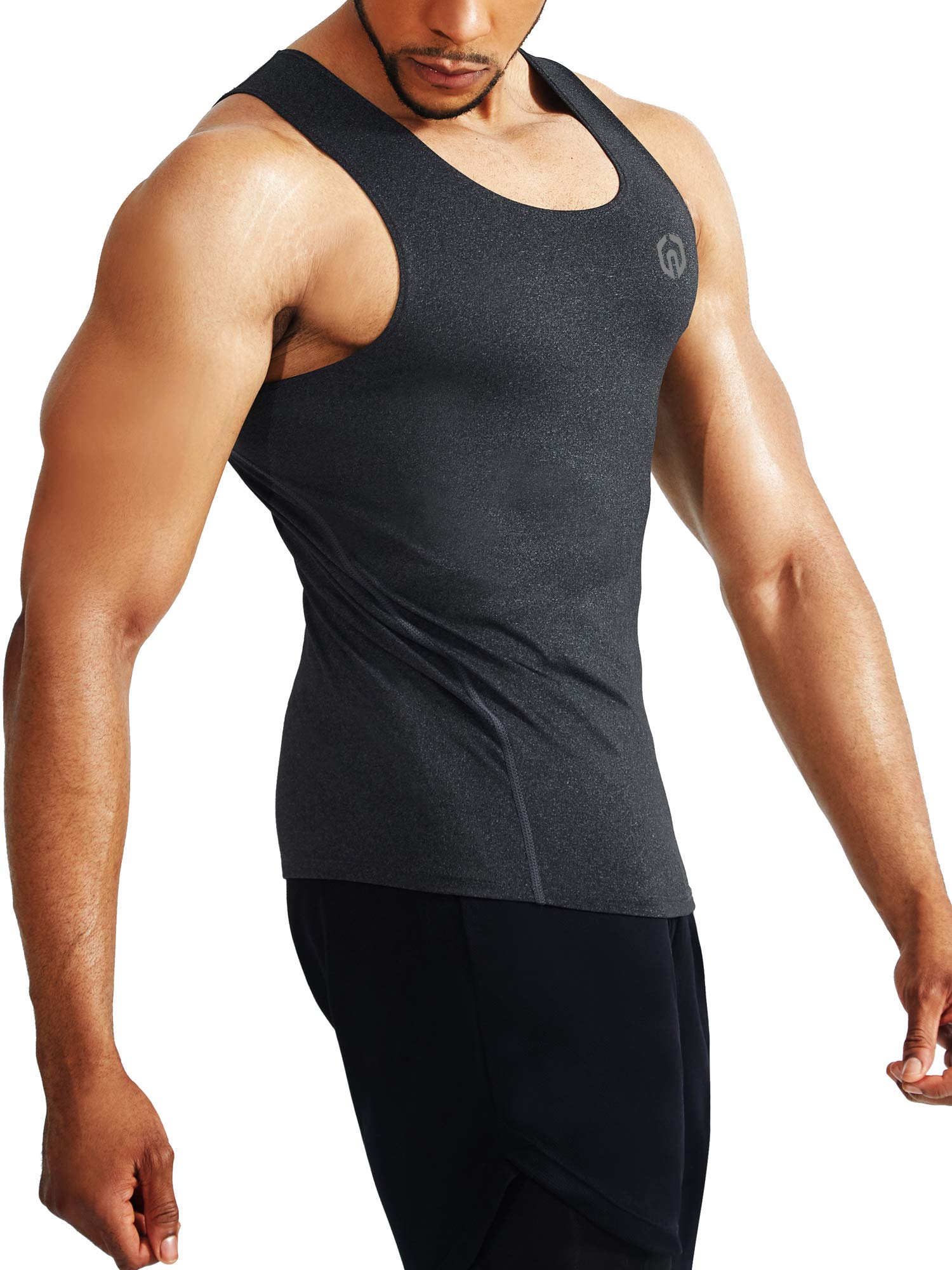 NELEUS Men's 3 Pack Compression Tank Top Athletic Undershirts,5074,Black (Grey),US XL,EU 2XL