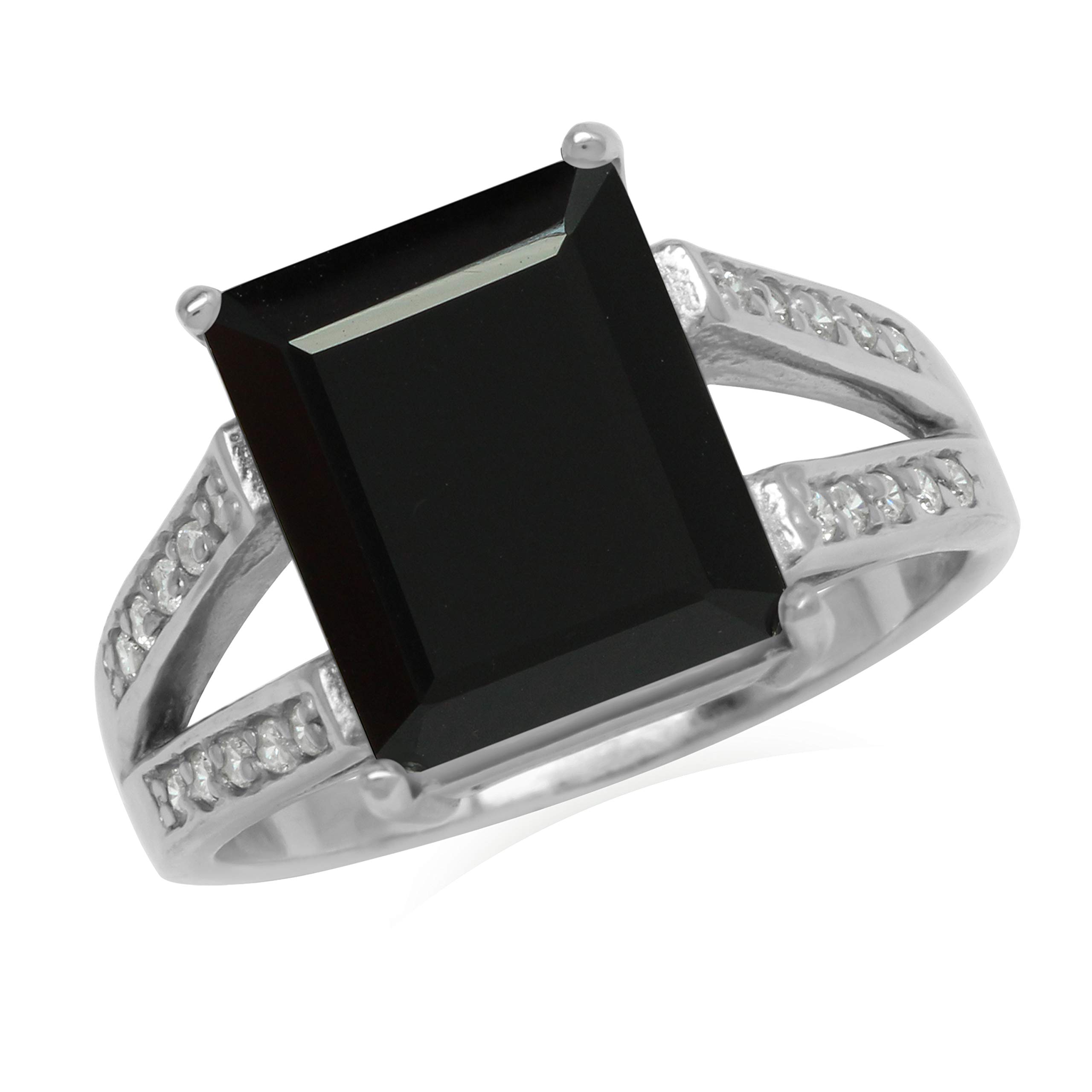 Silvershake Genuine 5.9 Ct Octagon 12x10 mm Black Onyx and Cubic Zirconia White Gold Plated 925 Sterling Silver Cocktail Ring Size 9