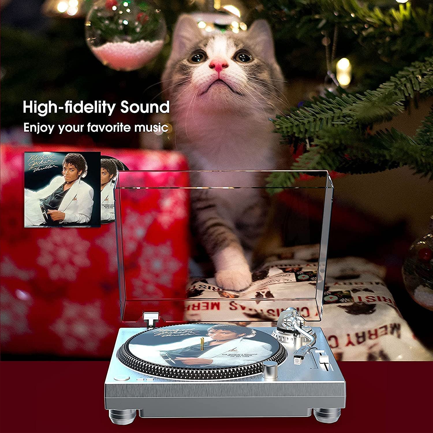 Turntable for Record Player with Balanced S-Shaped Tonearm, Hydraulically Damped Lift Variable Pitch Control and Anti-Skate Lockable Control,AT3600 Magnetic Cartridge,Convert Vinyl to Digital