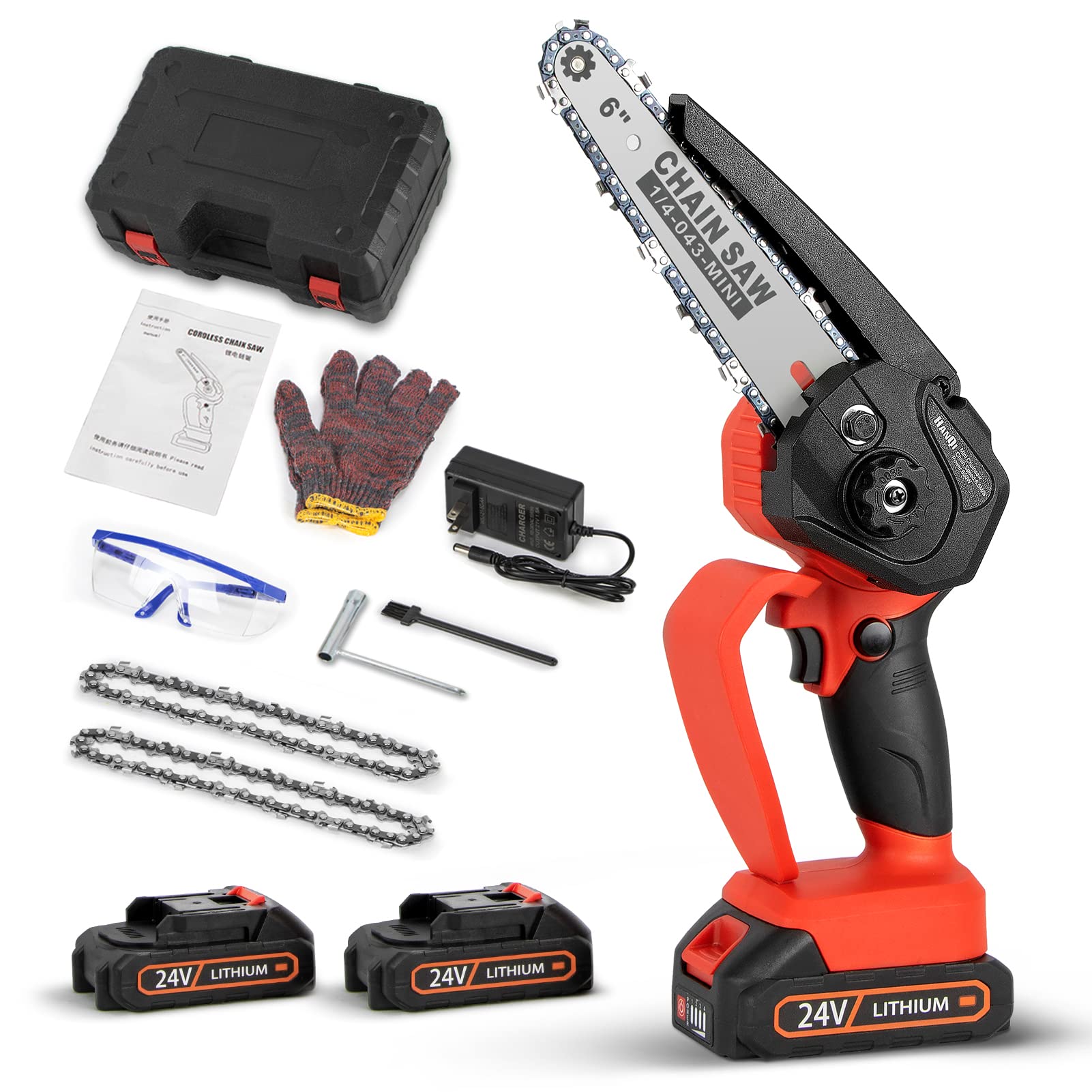 Mini Chainsaw 6-Inch Cordless,HanQi Battery Powered Handheld Chain Saw with 2 Large Capacity Battery and 2 Chains,Electric Small Chainsaw for Wood Cutting Tree Trimming