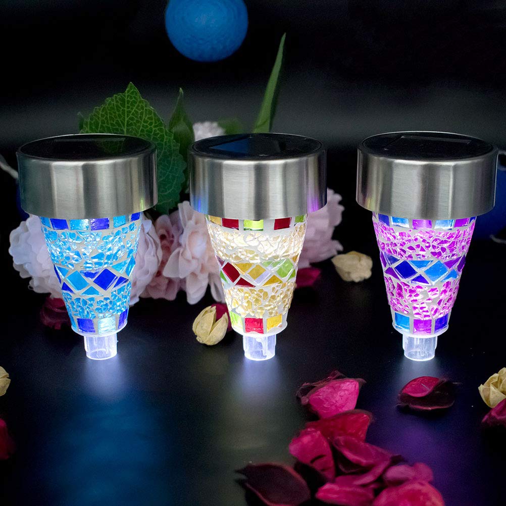 OSALADI Outdoor Solar Power Lights Stake Lights Solar Pathway Garden Lights Garden Lawn Lamp Outdoor Landscape Garden Decor Lighting - White Light (Blue) 3Pcs