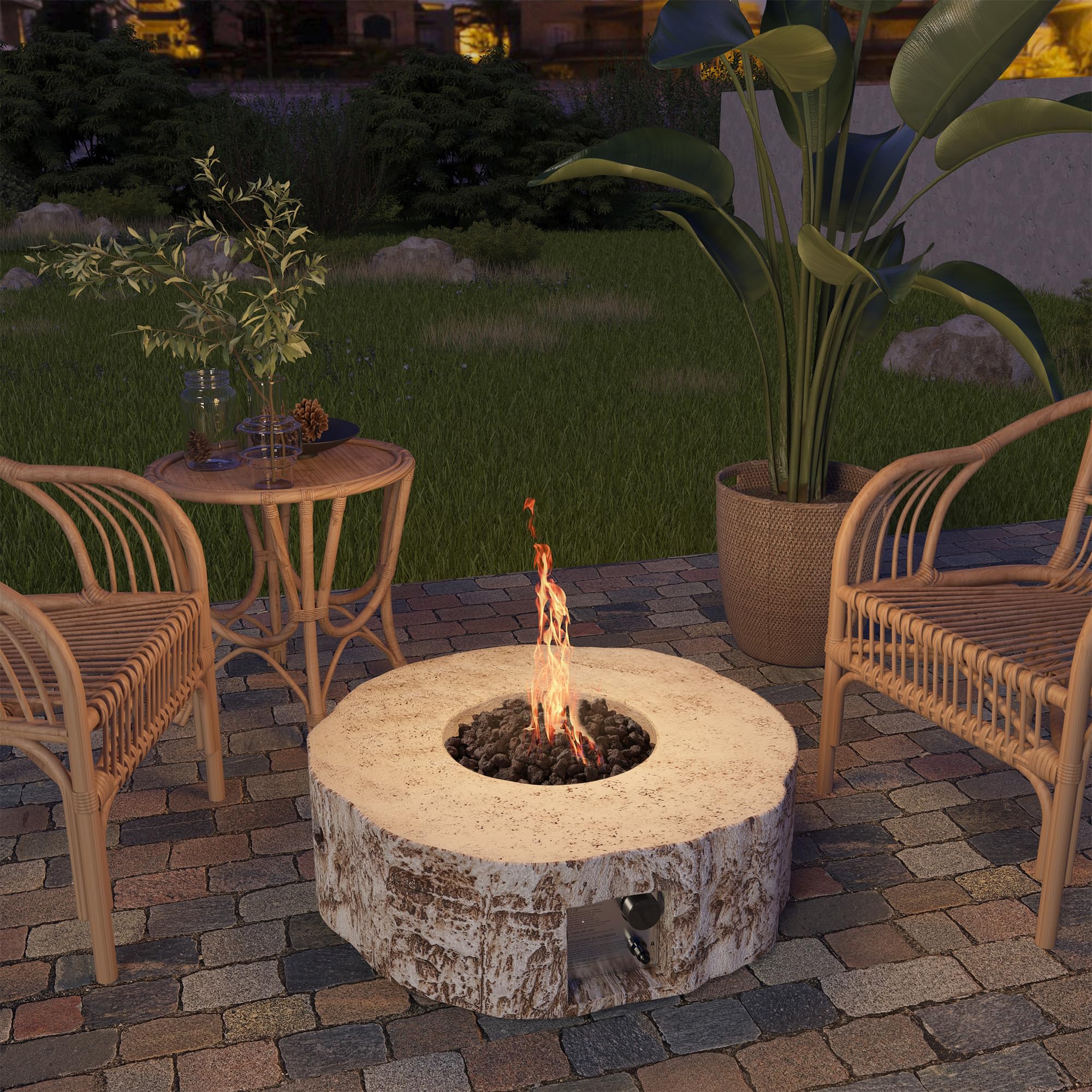 Outdoor 28 Inch Propane Fire Pit Table 30,000 BTU Stone Texture Round Gas Fire Table Patio Fire Table Firepit Base with Lava Rocks (Tank Outside), Brown