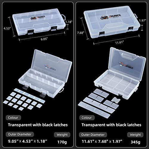 RUNCL Fishing Tackle Box, 4 Packs Plastic Storage Box with Removable Dividers, 3500/3600 Tackle Boxes Organizer - Clear Tackle Storage Trays For Lures, Baits - Box Organizer Container