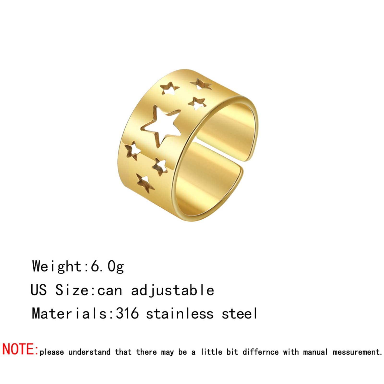 Women Trendy Statement Y-2K Jewelry Hollow Out Star Heart Rings For Women Men Splice Open Adjustable Couples Rings
