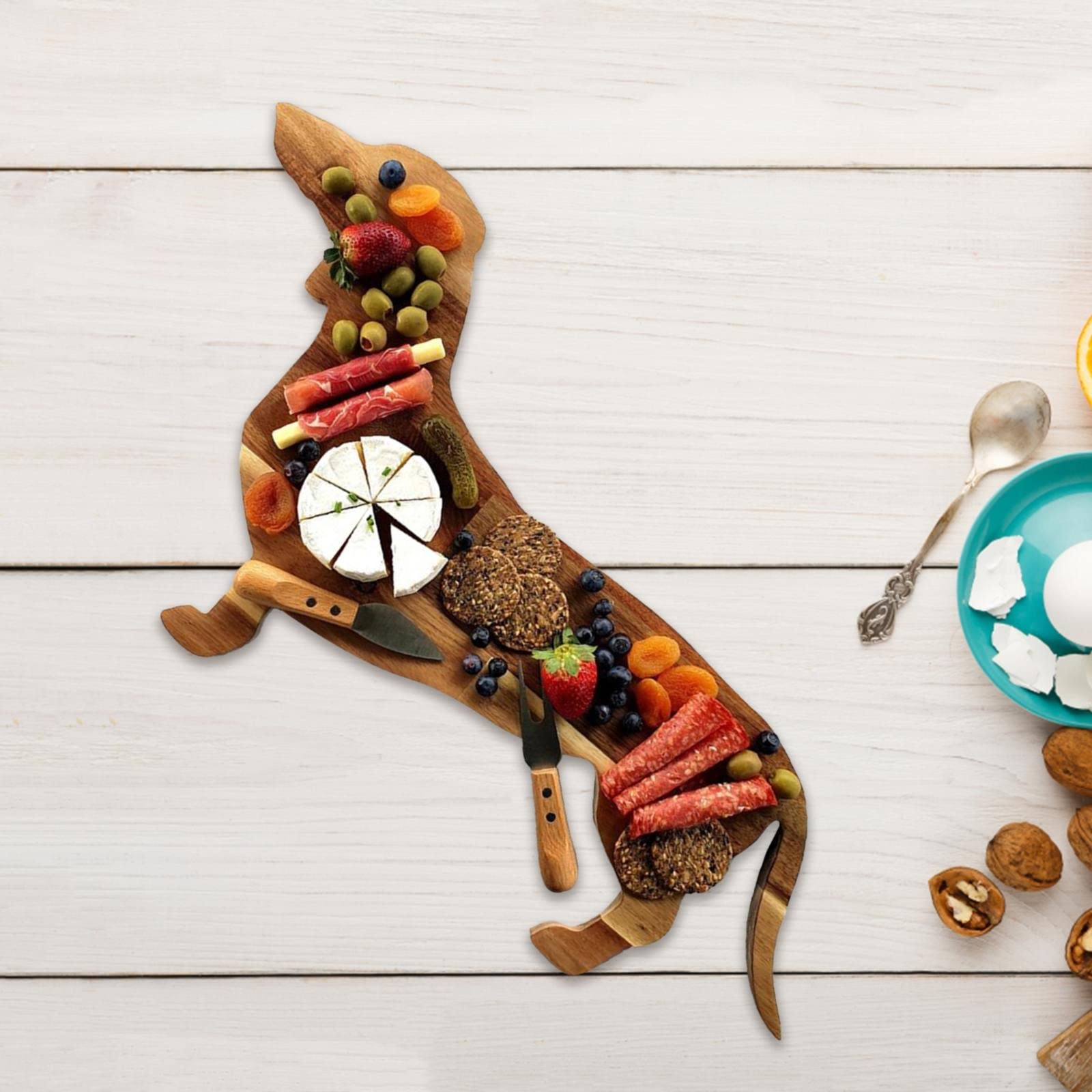 TUNKENCE Aperitif Board Funny Dog Shape Dachshund Dog Shape Christmas Holiday Party Gift for Family, Unique Solid Wood Charcuterie Board, 15.7inch