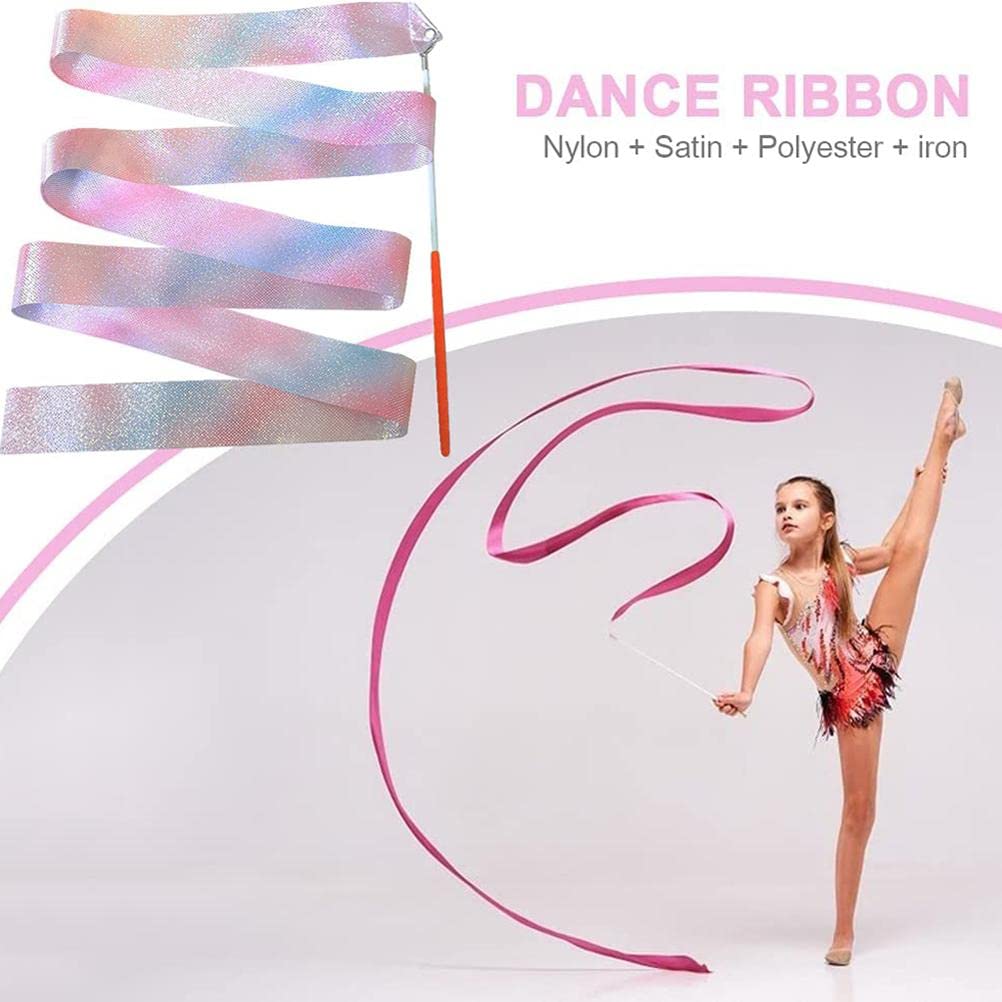 WBTY Ribbon, 2M/4M Long Rhythmic Gymnastics Ribbons, Dance Ribbon Streamer for Kids, Fits Dancer, Play, Baton Twirling, Gymnastics Party Gift(4M)
