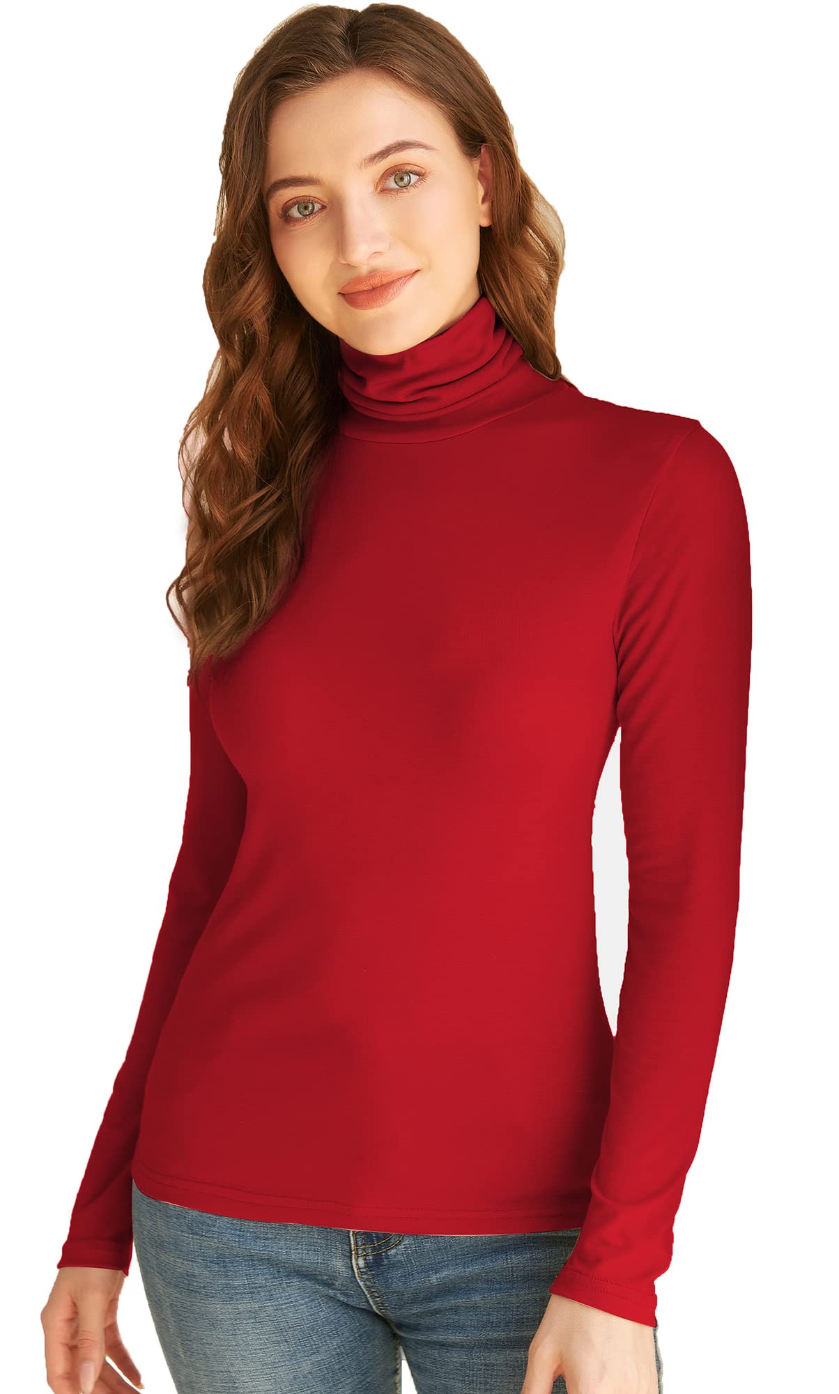Women Turtleneck Tops Long Sleeve Slim Fit Lightweight Base Layer Shirts Khaki Large