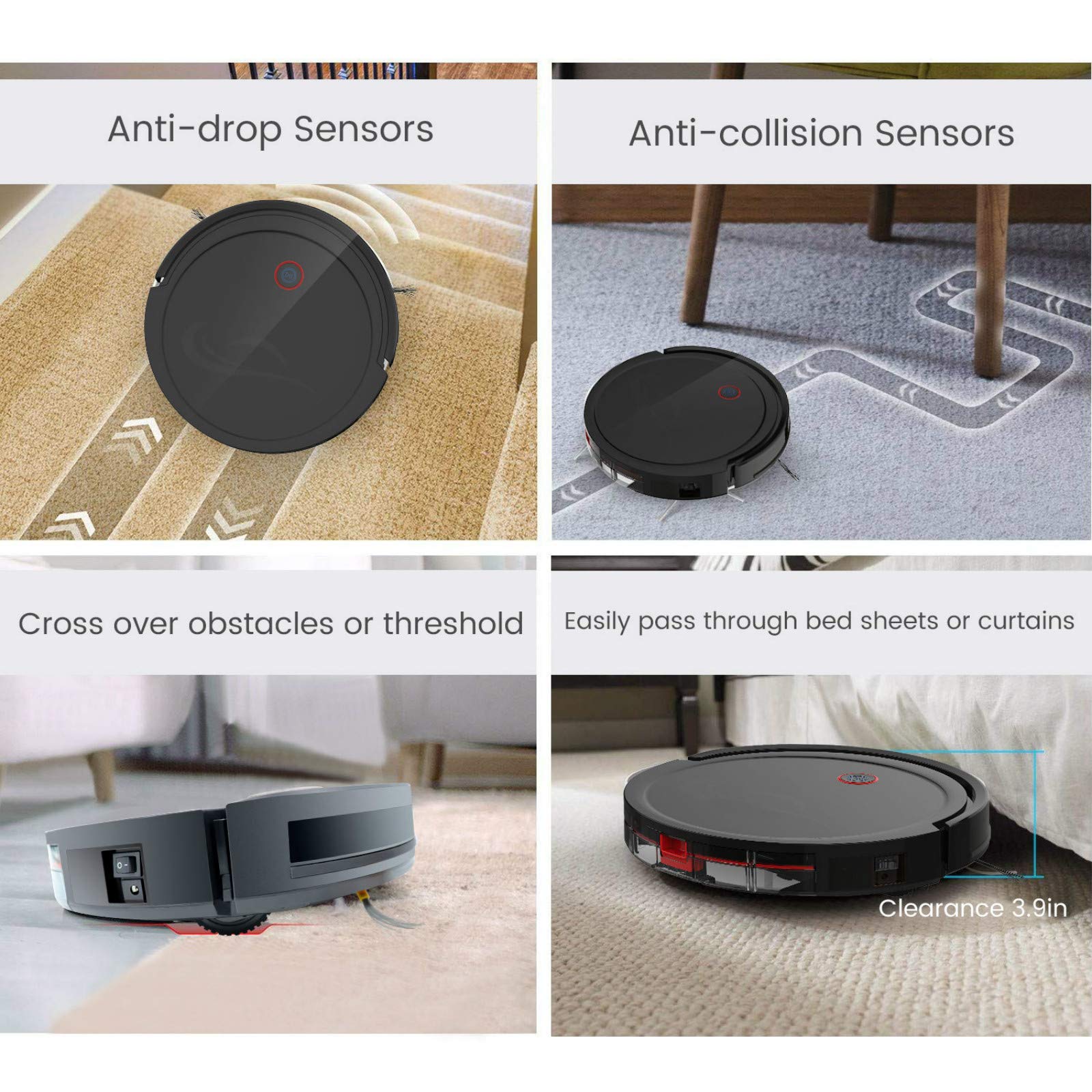 Robot Vacuums, Smart Automatic Robotic Vacuum Cleaner with 3000Pa Suction, Self-Charging Robot Vacuum Cleaner with HEPA Filter Good for Pet Hair, Hard Floors, Carpet,Black