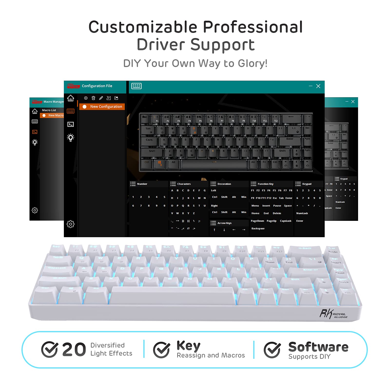 RK ROYAL KLUDGE RK68 Wireless Hot Swappable 65% Mechanical Keyboard, 68 Keys Compact BT5.0 Gaming Keyboard with Stand-Alone Arrow/Control Keys, Tactile Brown Switch
