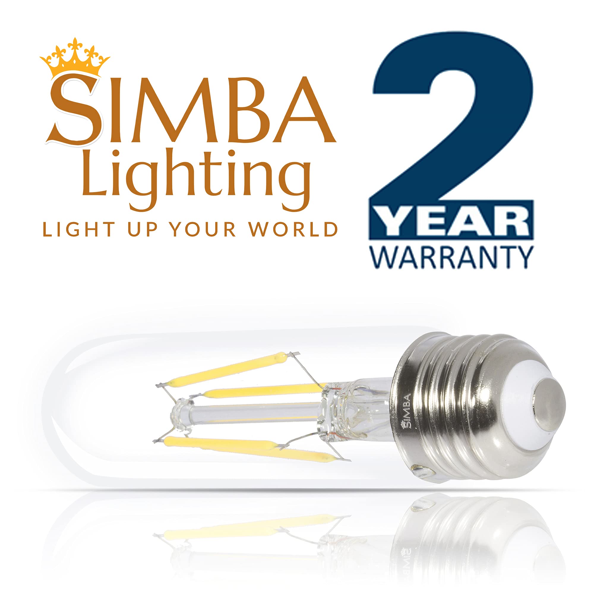 Simba Lighting LED T10 Tubular Edison Filament Light Bulbs (3 Pack) 6W Dimmable 60W Equivalent 120V for Cabinet Display, Piano Lamps, Clear Glass Decorative, Standard E26 Base, Natural White 4000K