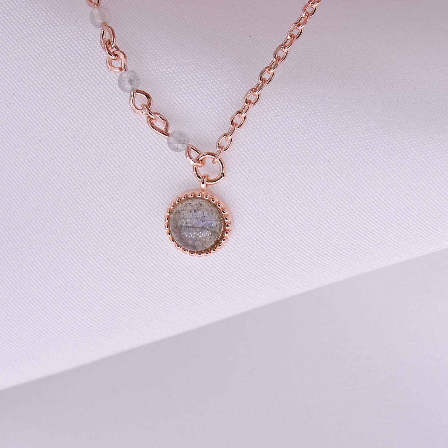 Rose Gold Bracelet [ 18K Vermeil ] Natural Grey Moonstone Dainty Charm