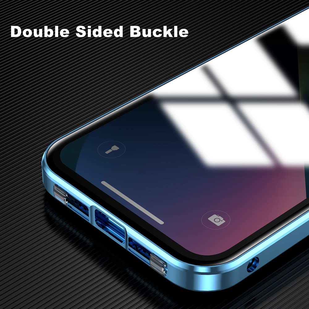 SXLYFD Double Sided BucKle iPhone Case 13 Pro Max, with Camera Cover Clear and Built in Screen Protector, Two Sided Tempered Glass Full Body Protection Metal Bumper Case,BlacK