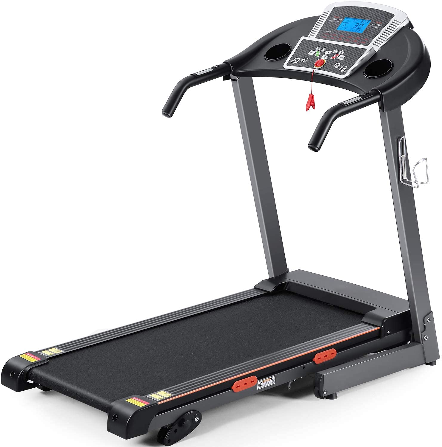 Treadmill Electric Folding Treadmill Manual Incline Running Machine 0.5HP 8.5MHP Speed 3-Level Incline Adjustment with Pre-Set Training Programs Large LCD Display Cup Holder for Home Use