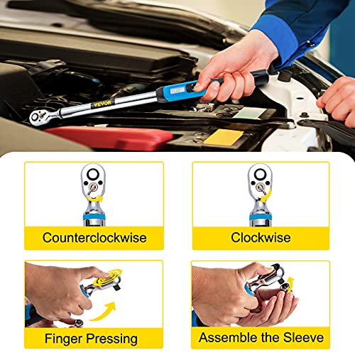 VEVOR Digital Torque Wrench, 1/2" Drive Electronic Torque Wrench, Torque Wrench Kit 12.5-250.7 ft-lb Torque Range Accurate to ±2%, Adjustable Torque Wrench w/LED Display and Buzzer, Socket Set & Case