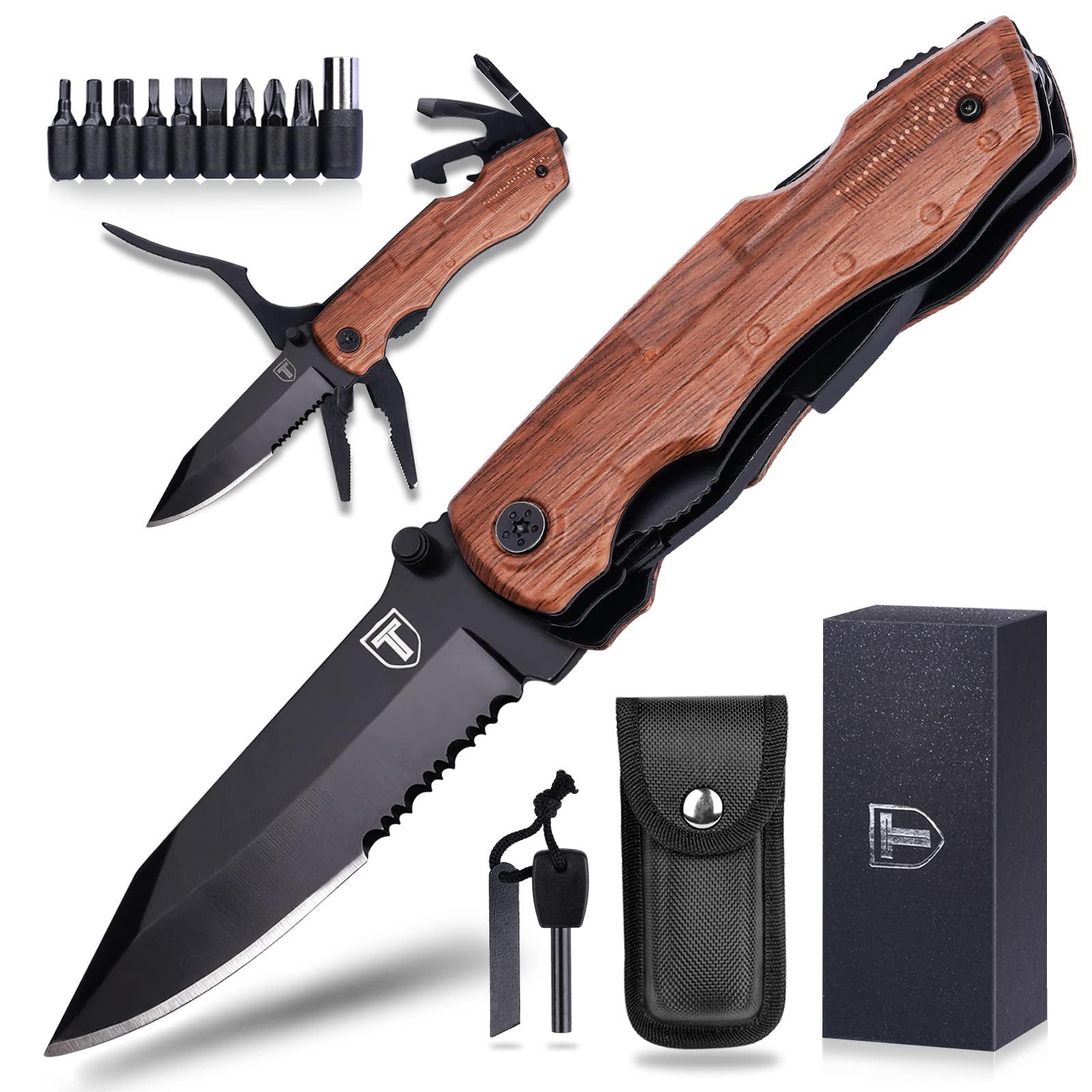 TRSCIND Pocket Knife Multitool, Gifts for Men Him Dad Husband, Christmas Stocking Stuffers, Anniversary Birthday Gifts Idea for Men, Cool Gadgets for Outdoor Survival Fishing, Camping Accessories