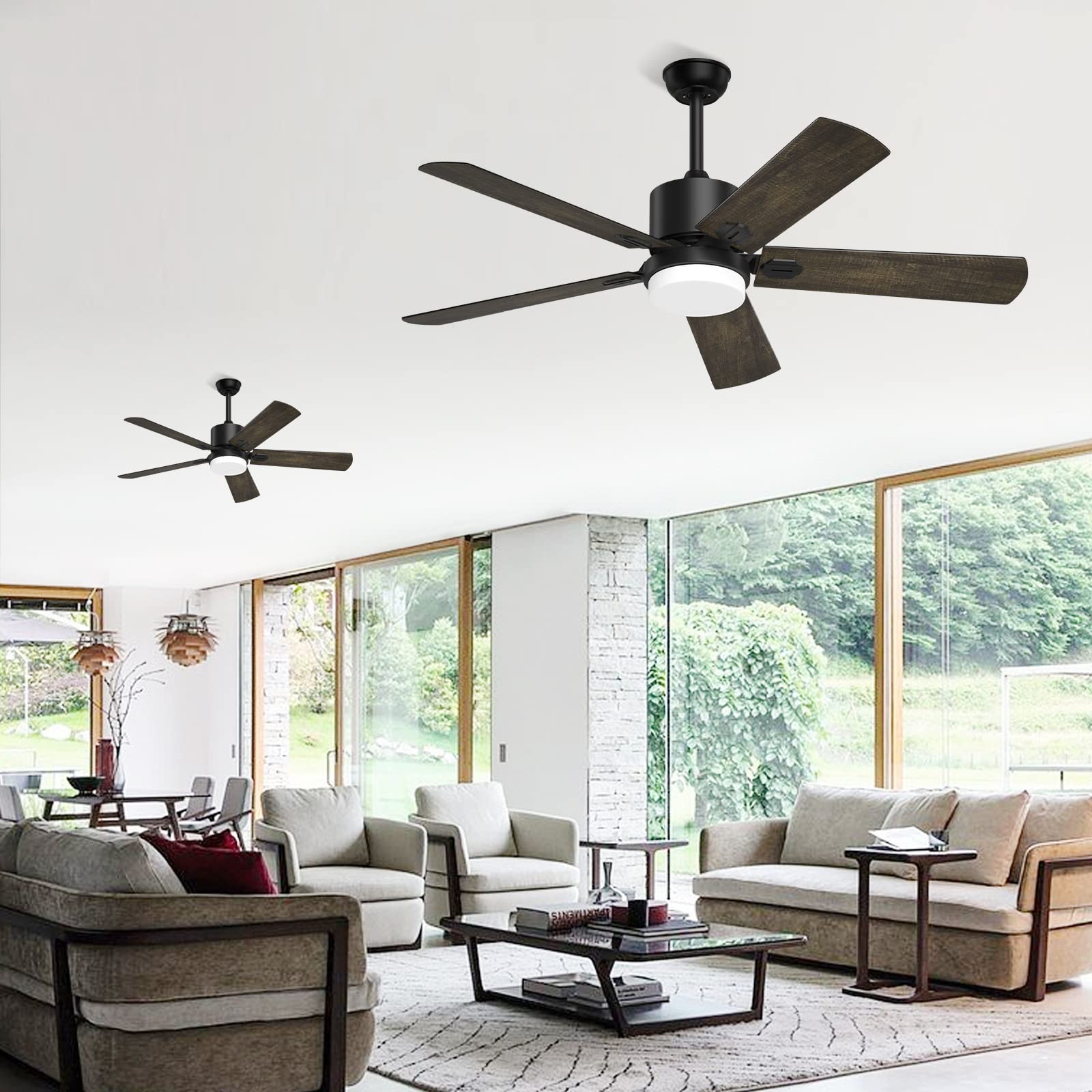Obabala Ceiling Fans with Lights and Remote, Outdoor Black Fan with Lights for Patio Farmhouse Bedroom,52 Inch