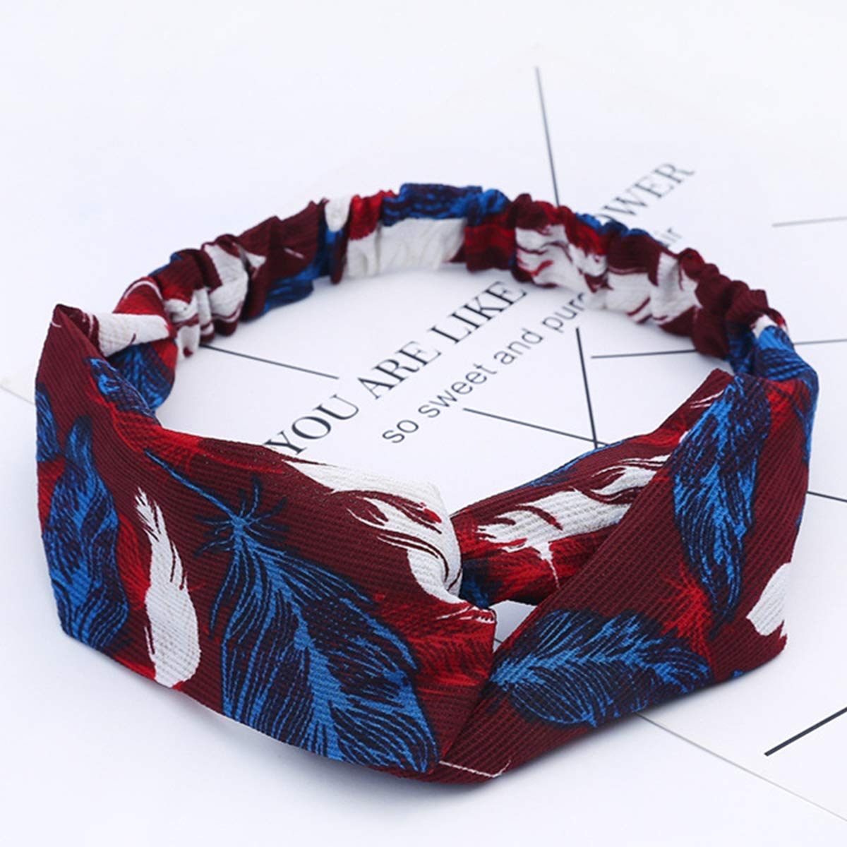 RIY 20 Pack Women Headbands with Twist Knot Boho Flower Print Criss Cross Head Wrap Elastic Hair Band - A