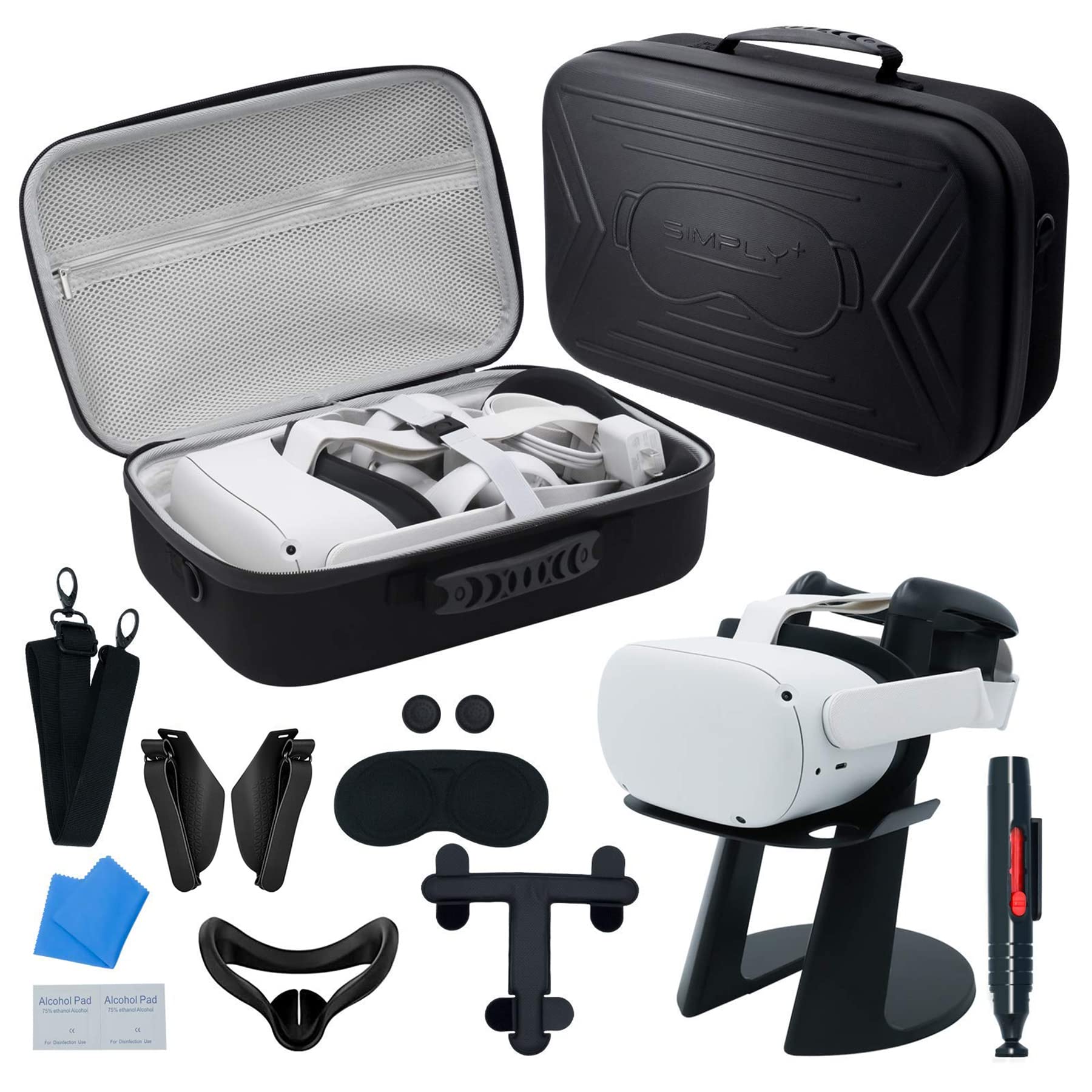 SIMPLY + Travel Case for Oculus Quest 2/Elite Head Strap/Halo Strap Carrying Case VR Gaming Headset, Hard Storage Bag for Oculus Go, Touch Controllers Accessories Quest 2 Carrying Case