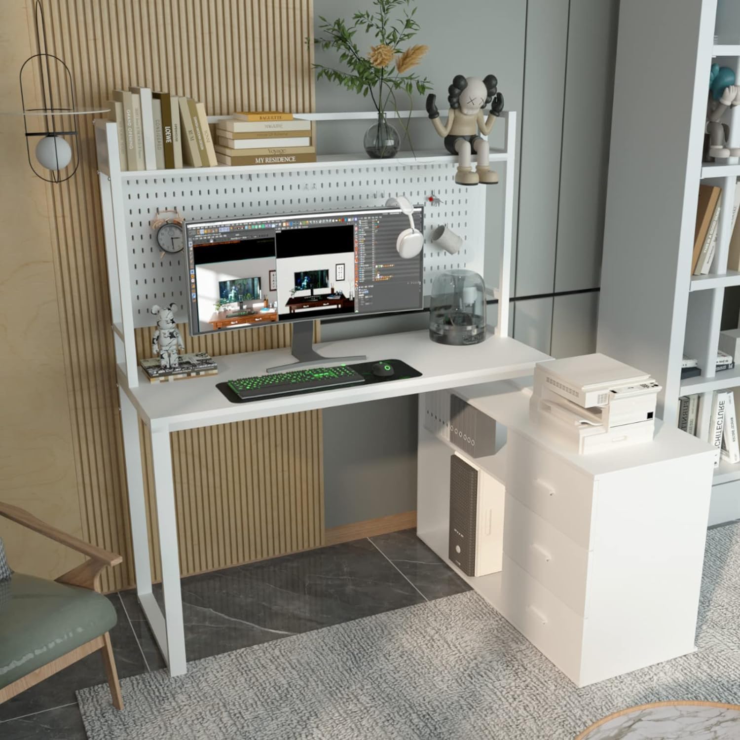 PAKASEPT L Shaped Desk with Drawers & Power Outlet, 47.2-61'' Corner Computer Desk with Keyboard Tray, Movable Monitor Stand & Storage Shelve, Reversible Large Home Office Desks, Rustic Brown