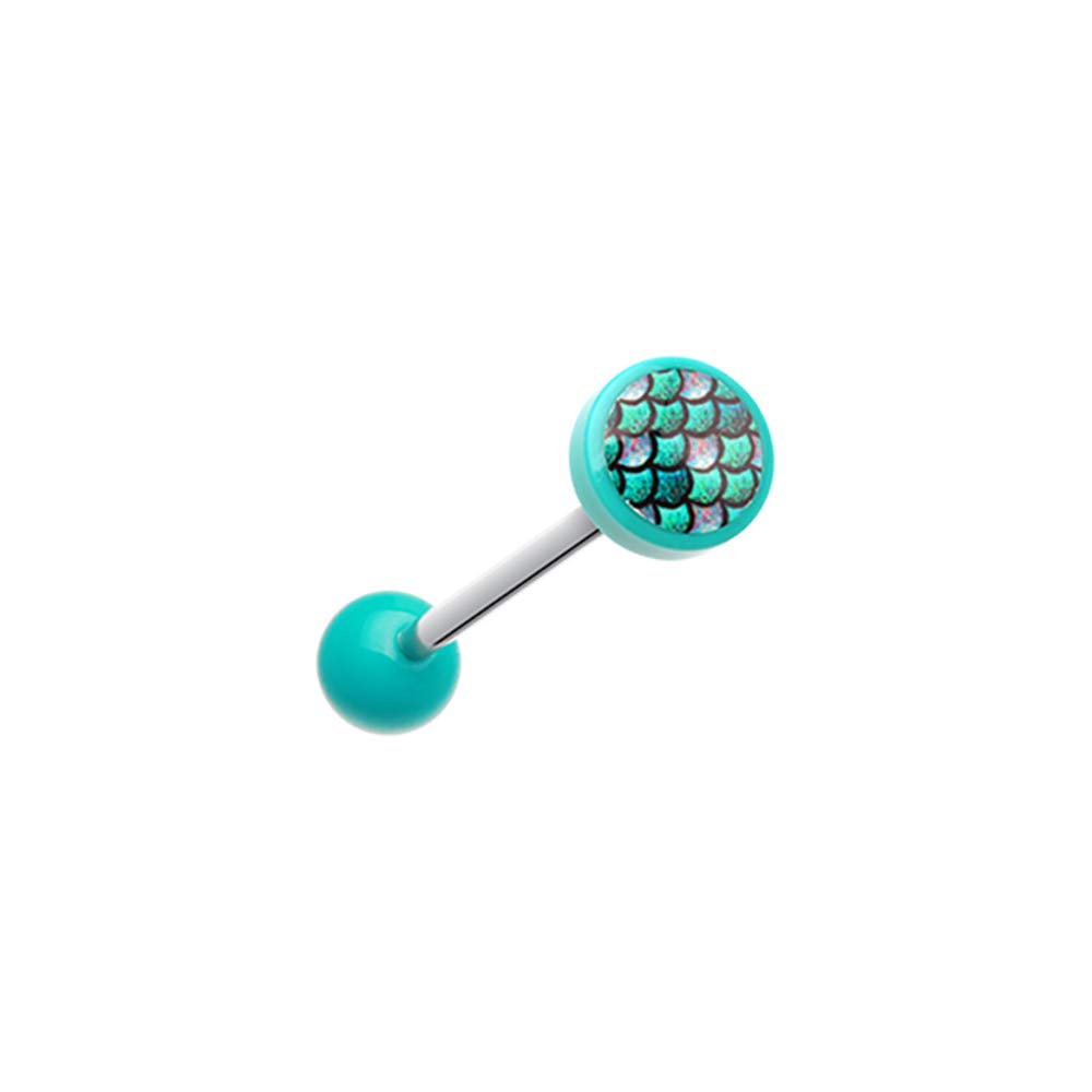 Pierced Owl Mythical Mermaid Scale Acrylic Barbell Tongue Ring (Teal)