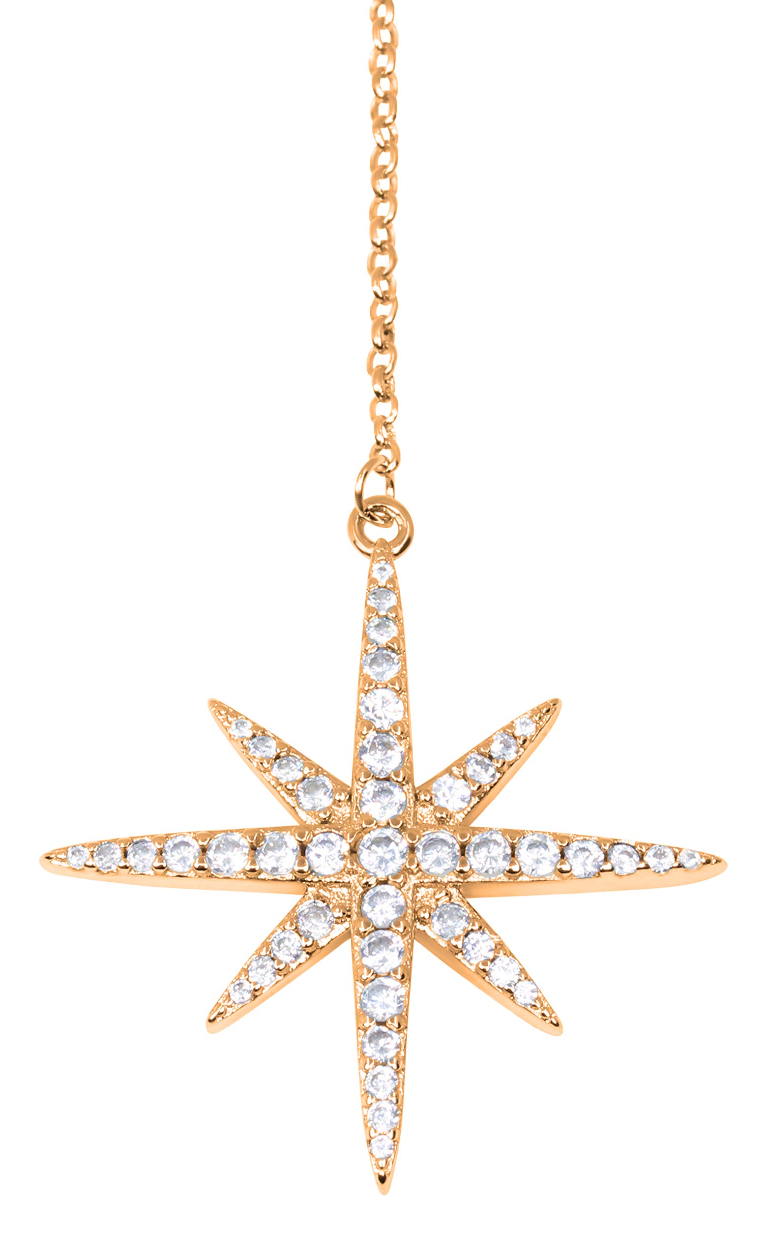 Savlano 14K Yellow Gold Plated Cubic Zirconia Round Cut Starburst 18 Inches Pendant Chain Necklace For Women