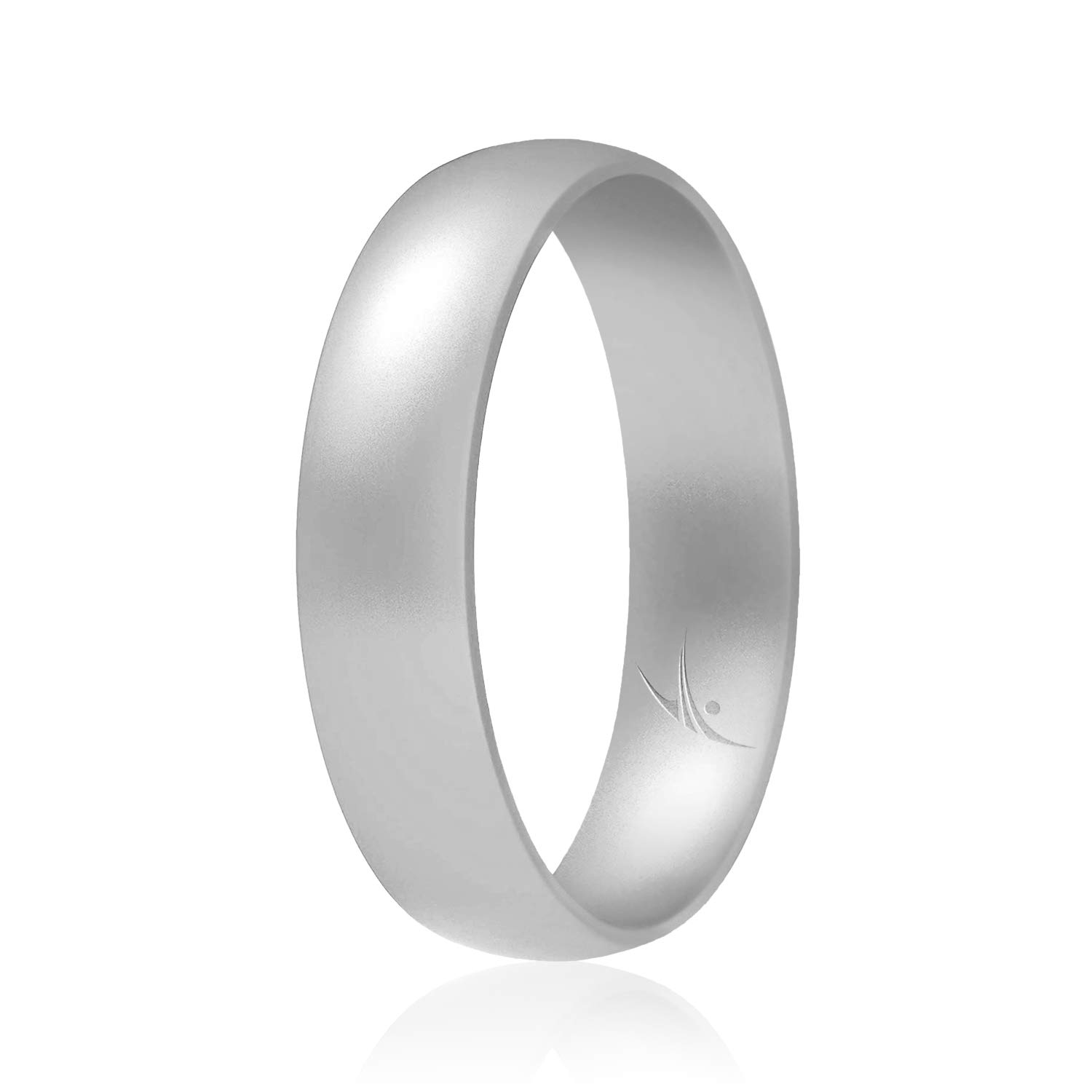 ROQ Silicone Rubber Wedding Ring for Men & Women, Comfort Fit, Men & Women's Wedding Band, Breathable Rubber Engagement Band, 6mm Wide 2mm Thick, Dome Solid Thin, Single, Silver, Size 5