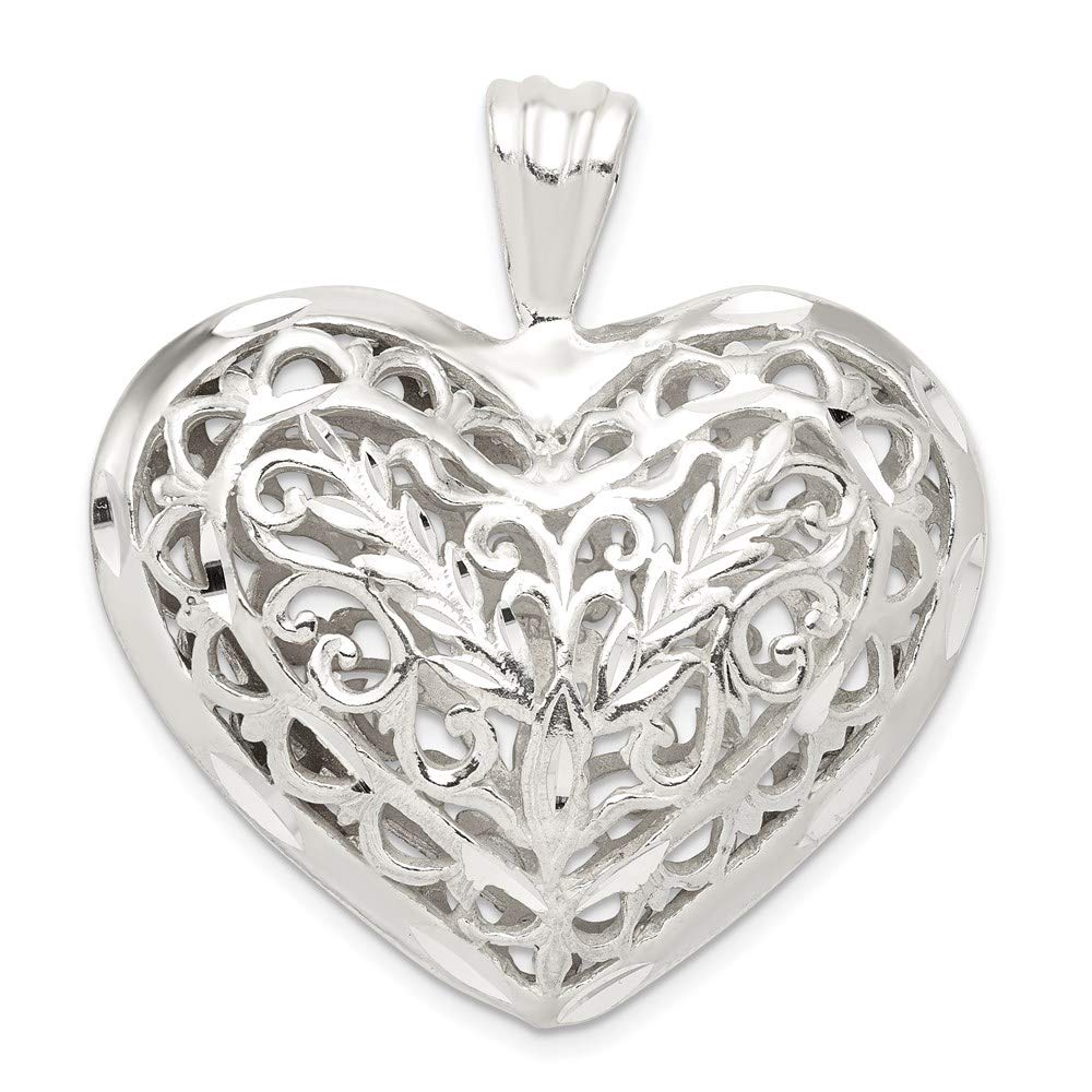 Sterling Silver Filigree Puffed Heart Pendant QQC579