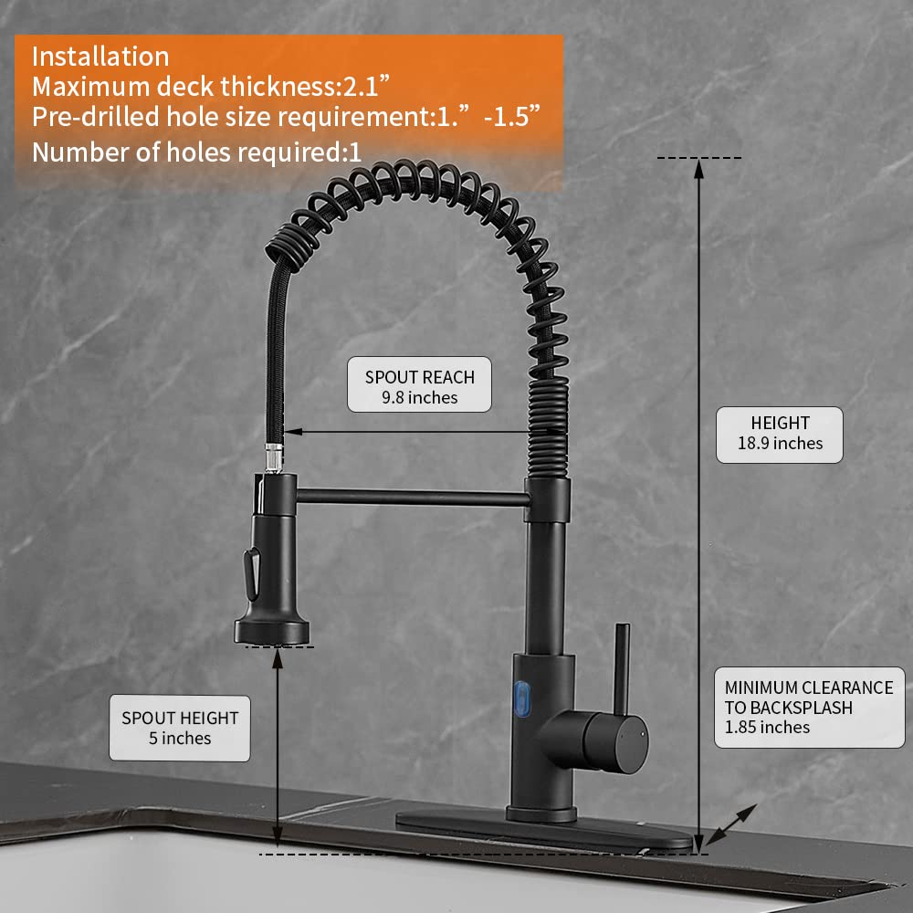 OWOFAN Touchless Kitchen Faucet with Pull Down Sprayer LED Light Single Handle Kitchen Sink Faucet Motion Sensor Smart Hands-Free, Stainless Steel Black 1078R