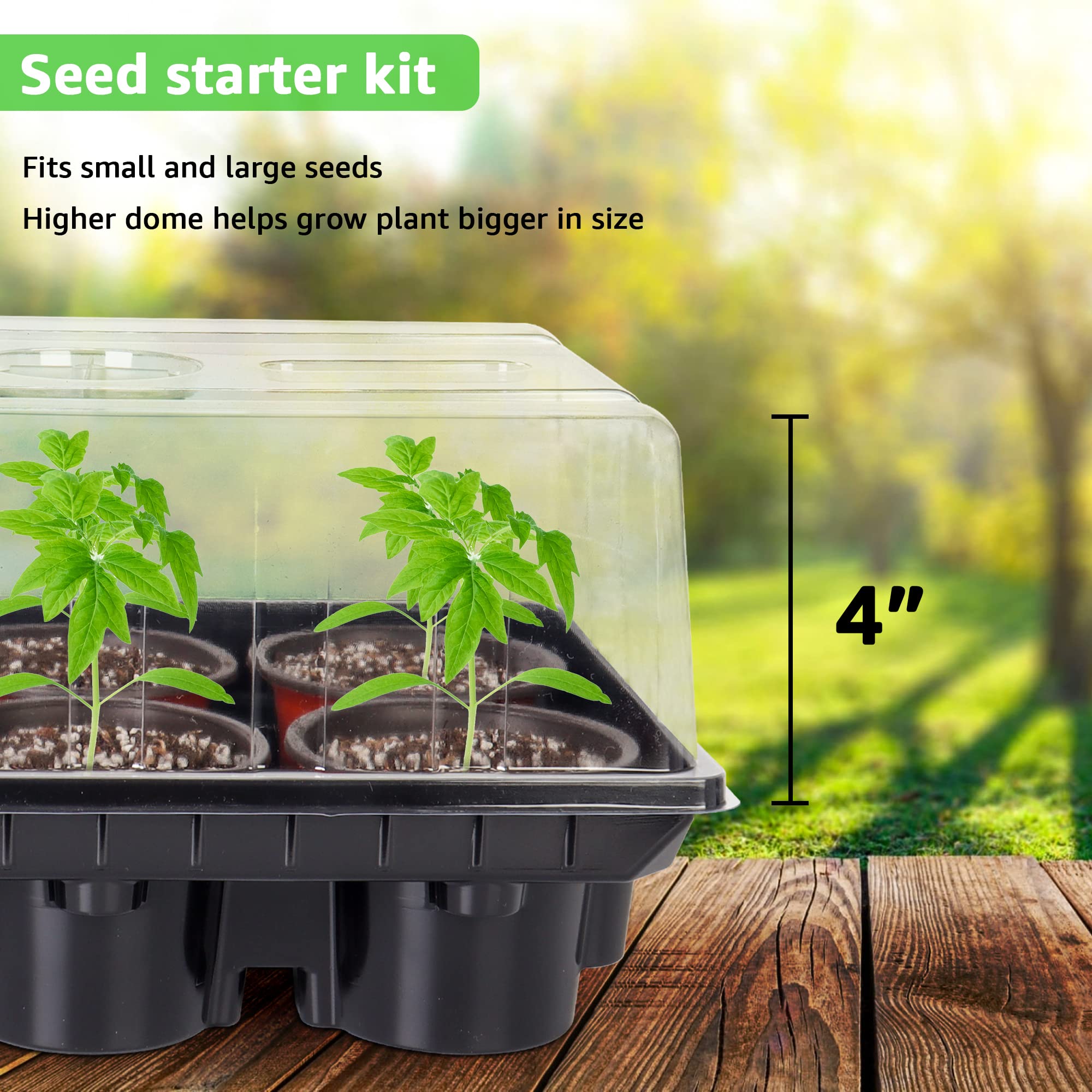 MIXC Seed Starter Tray,3 Packs Seed Tray with Humidity Dome,Black Seed Starter Kits with 18 Pcs 4 inch Nurserty Pots and 10Pcs Plant Labels Greenhouse Germination Kit for Seeds Growing Starting