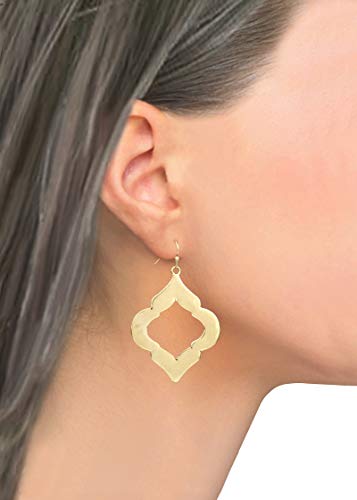 Pomina Lightweight Antique Gold Silver Moroccan Style Dangling Drop Earrings Open Hollow Flower Gold Dangle Earrings for Women (Worn Gold)