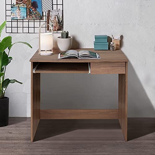 PATAWFFF Home Office Desks Full Wooden Computer Desk with 1 Drawer and 1 Keyboard Tray (Walnut) Home Furniture Office Desks/Work Surfaces
