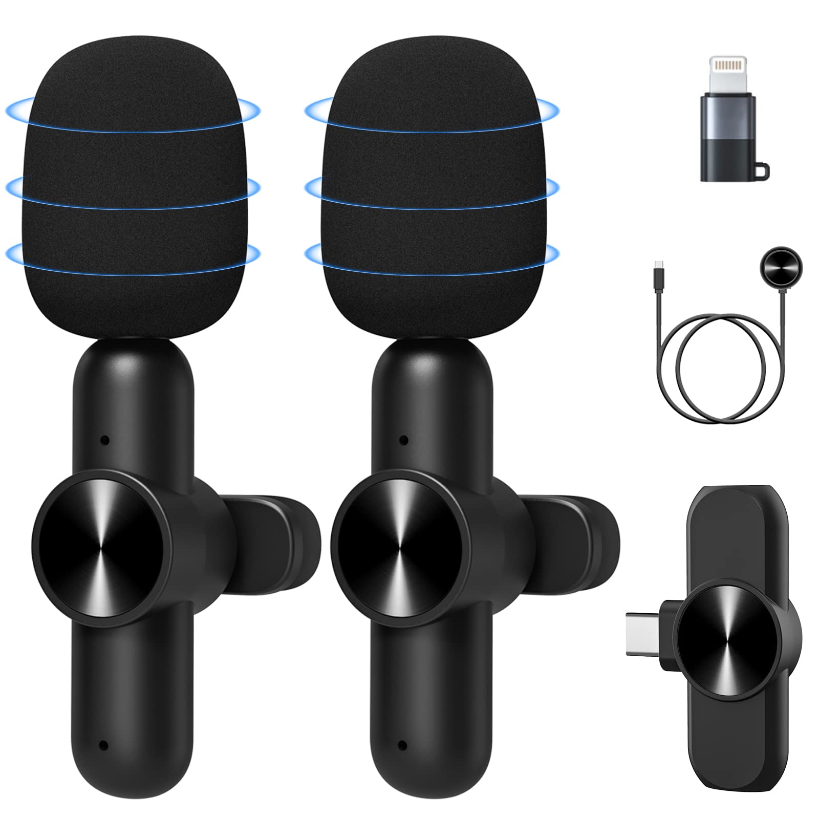 YAIUZGOO Wireless Lavalier Microphone for iPhone/Typc-c, 3 Level Noise Reduction Plug and Play, Auto-Sync, Mini Lapel Mic YouTube FB Live Stream TikTok/Vlog Video Recording