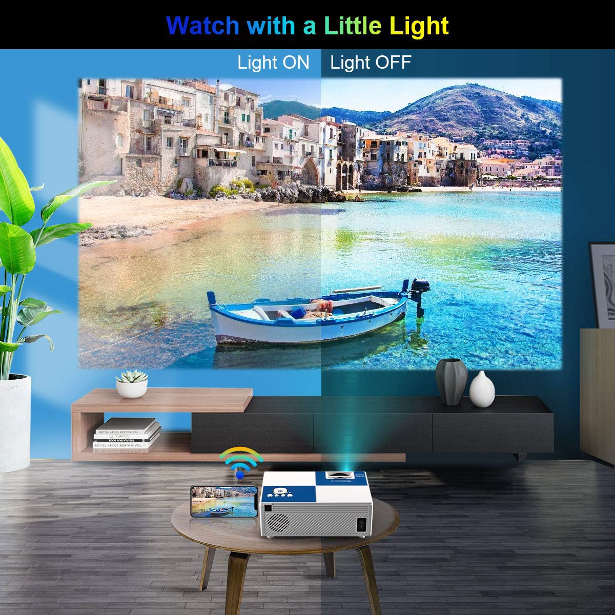 Mini Projector,ONE·MIX Portable Video-Projector, Multimedia Home Theater Movie Projector,Compatible with Full HD 1080P HDMI,VGA,USB,AV,Laptop,Smartphone