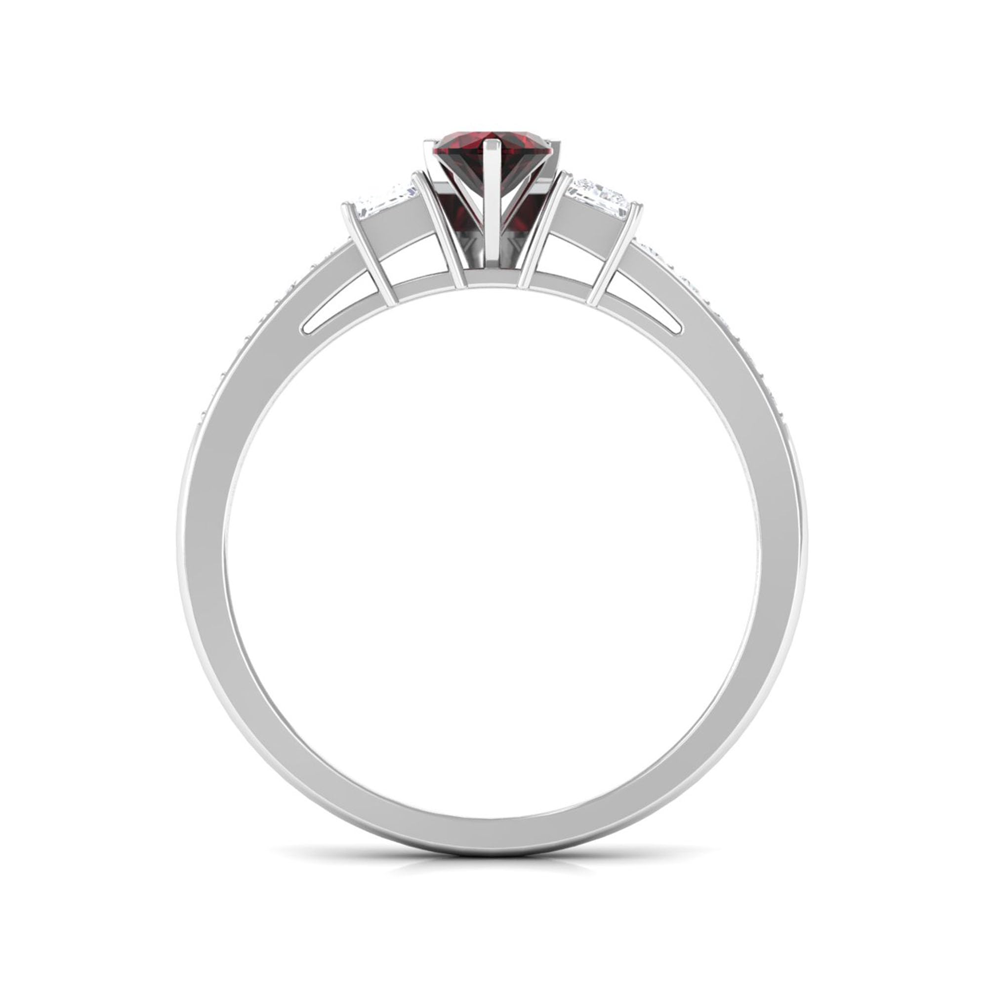 Rosec Jewels 0.75 Cttw Heart Garnet Anniversary Ring with Diamond for Women (AAA Quality), 14K White Gold, Size:US 9.00