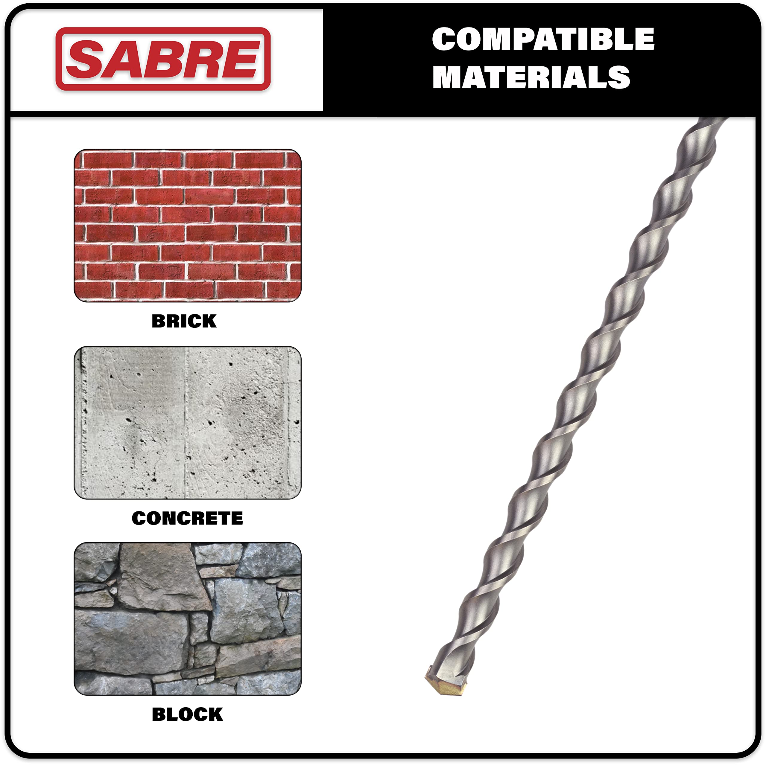 Sabre Tools 5/8 Inch x 39 Inch SDS Plus Rotary Hammer Drill Bit, Carbide Tipped for Brick, Stone, Concrete (5/8" x 37" x 39")